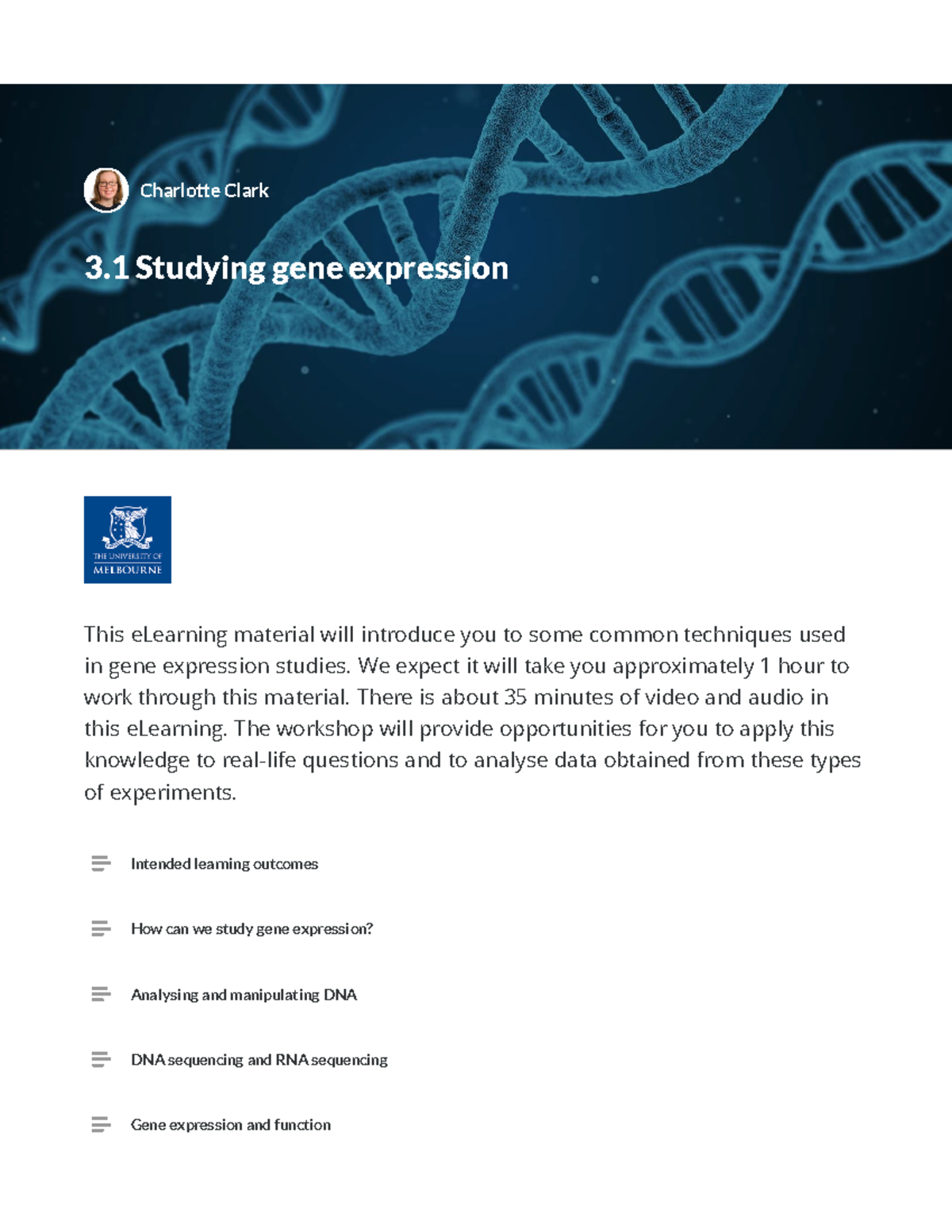 eLearning 3.1-Studying Gene Expression - This eLearning material will ...