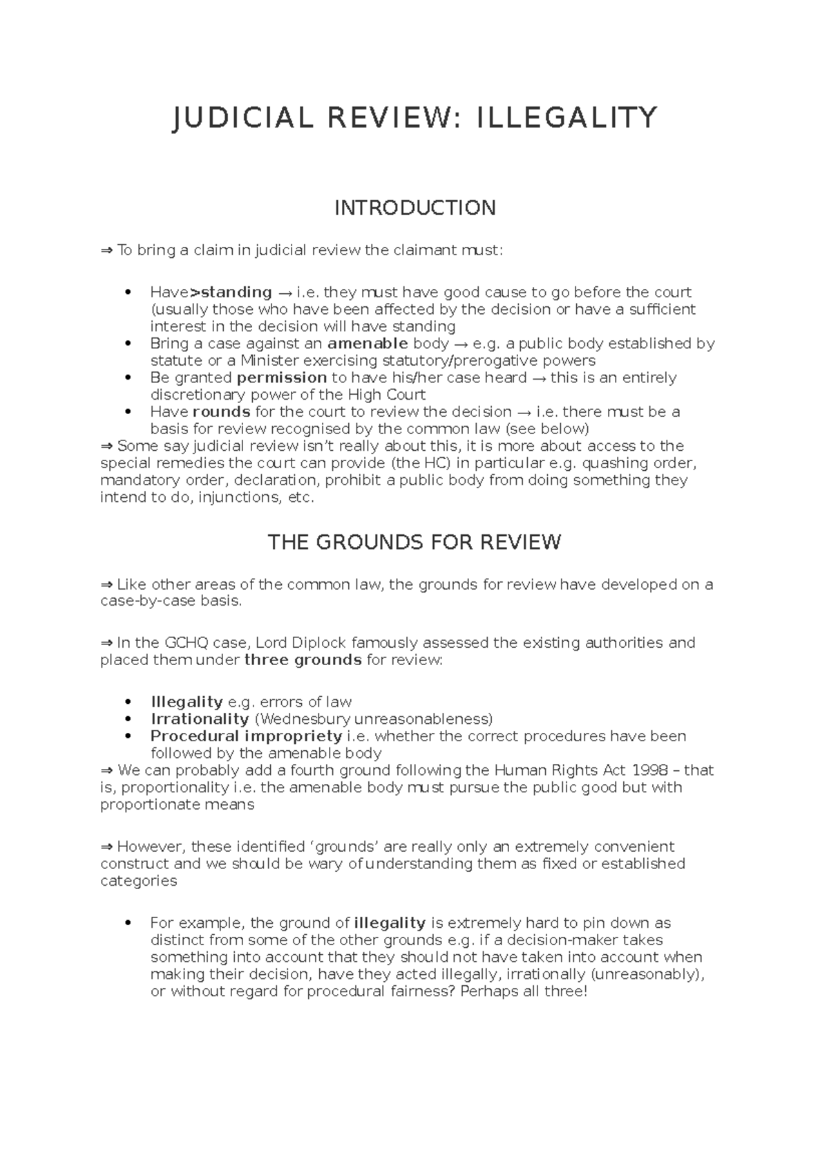 Judicial Review- Illegality - JUDICIAL REVIEW: ILLEGALITY INTRODUCTION ...