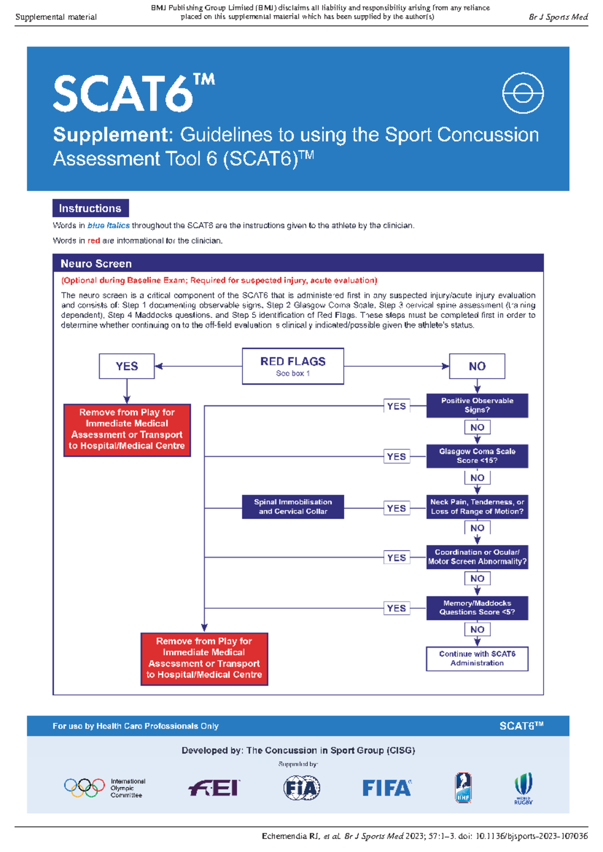 Scat6 concussion assessment tool - Supplemental material placed on this supplemental material ...