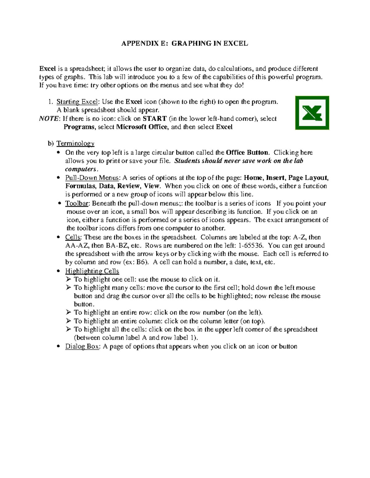 Appendix E- Excel - Profesor Oleksandr Yelnykov - APPENDIX E: GRAPHING ...