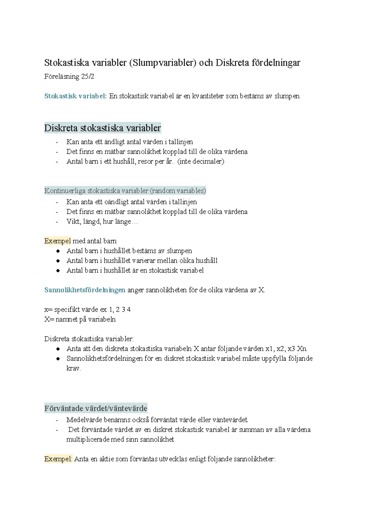 Diskreta & Kontinueliga fördelningar - Stokastiska variabler ...