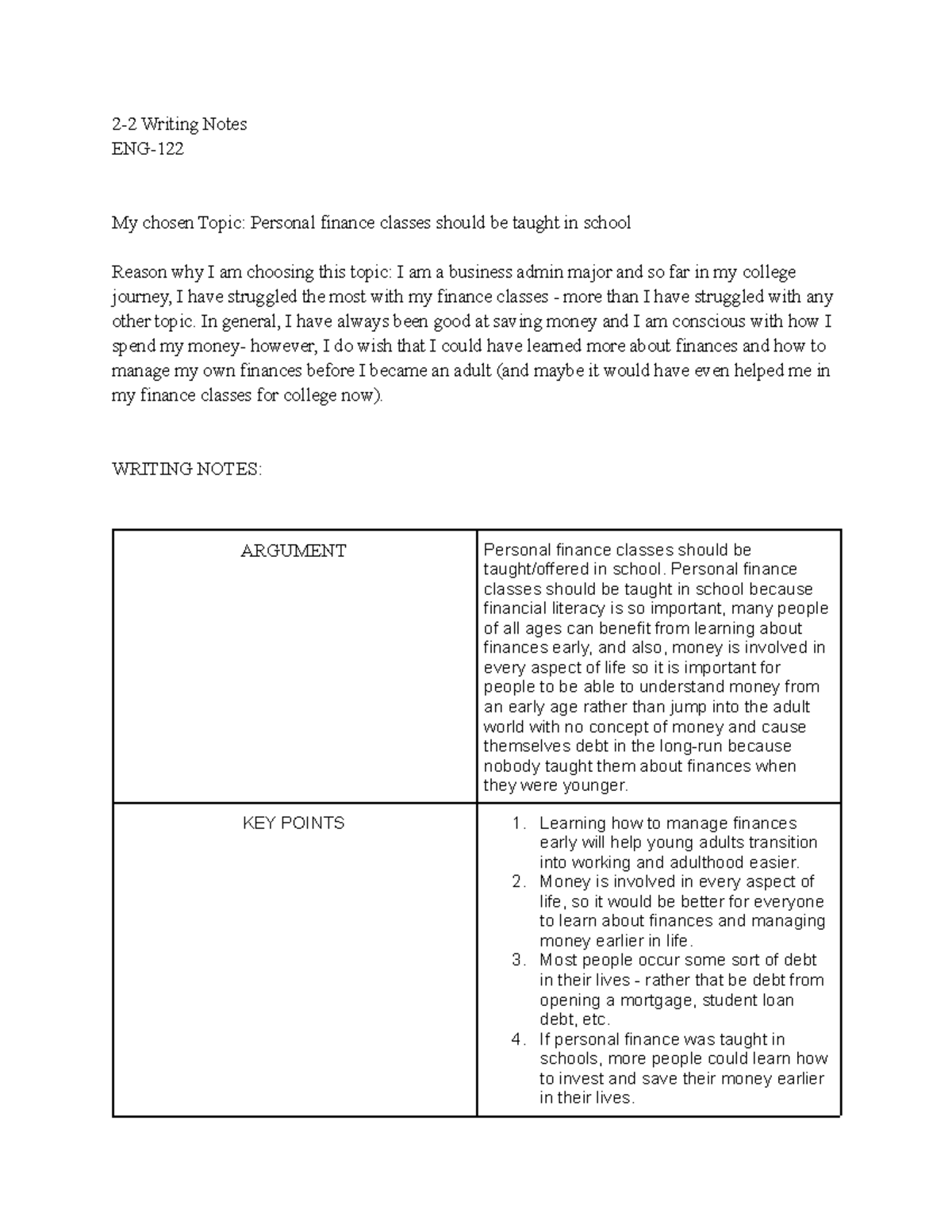 2-2 Writing Notes ENG 122 Personal Finance in Schools - 2-2 Writing ...
