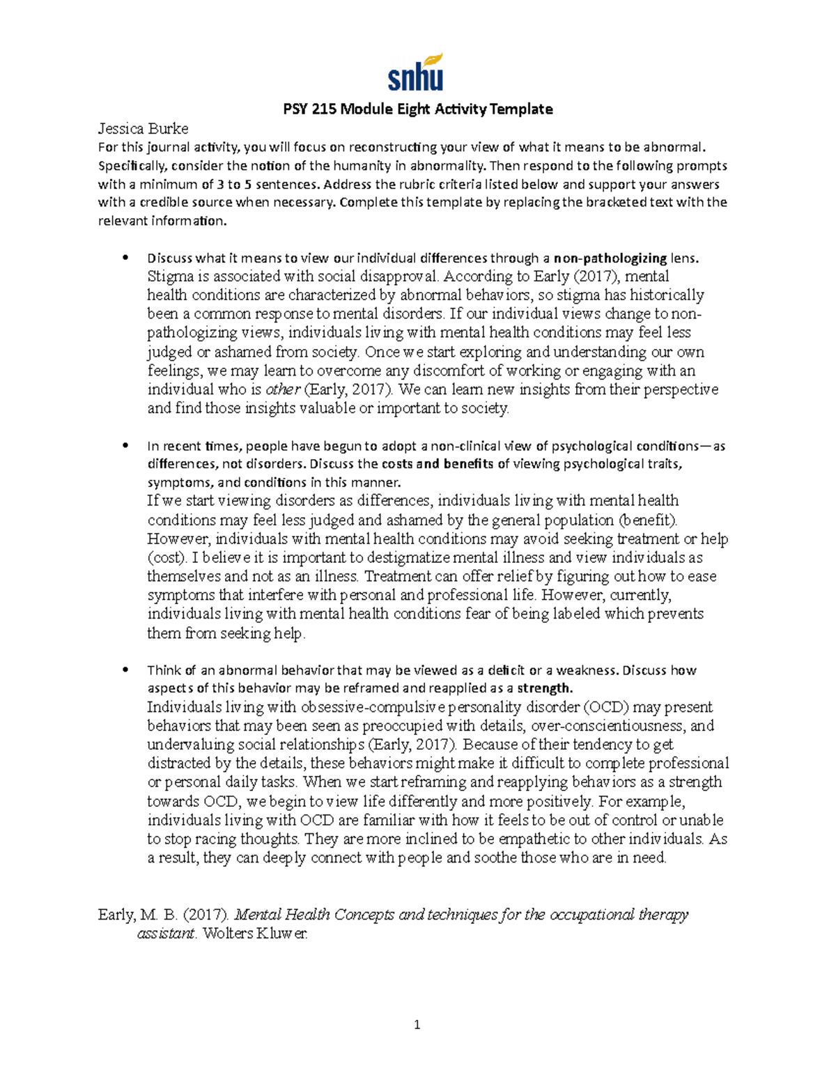 PSY 215 Module Eight Activity Template - PSY 215 Module Eight Activity ...