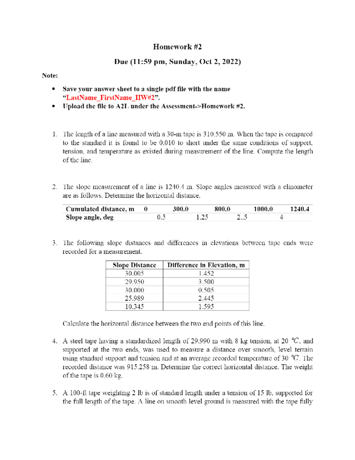 Homework #2 - Civeng 2A03 Surveying and Measurement for Transportation ...