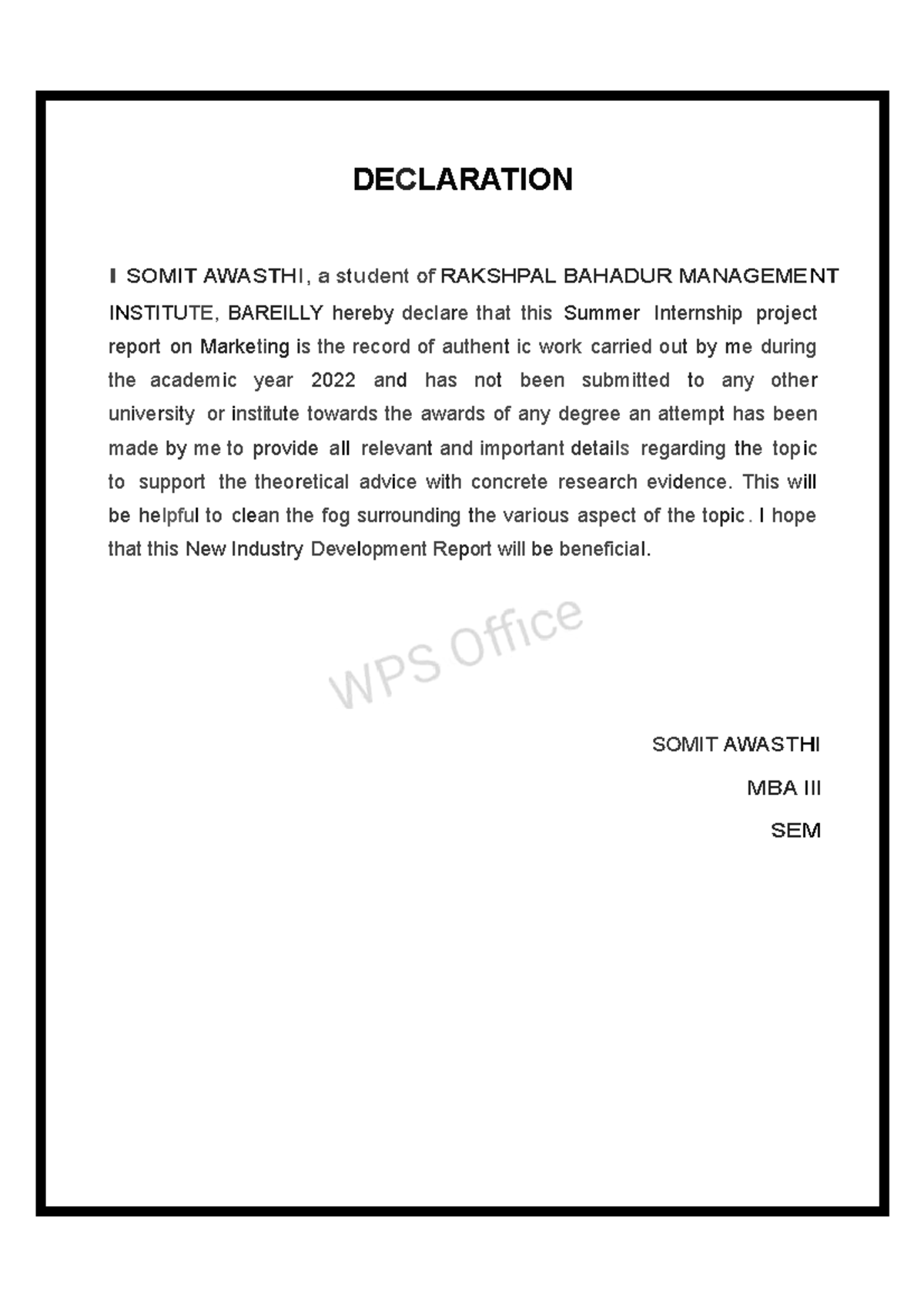 IMG-20230226-WA0004 - DECLARATION I SOMIT AWASTHI, a student of ...