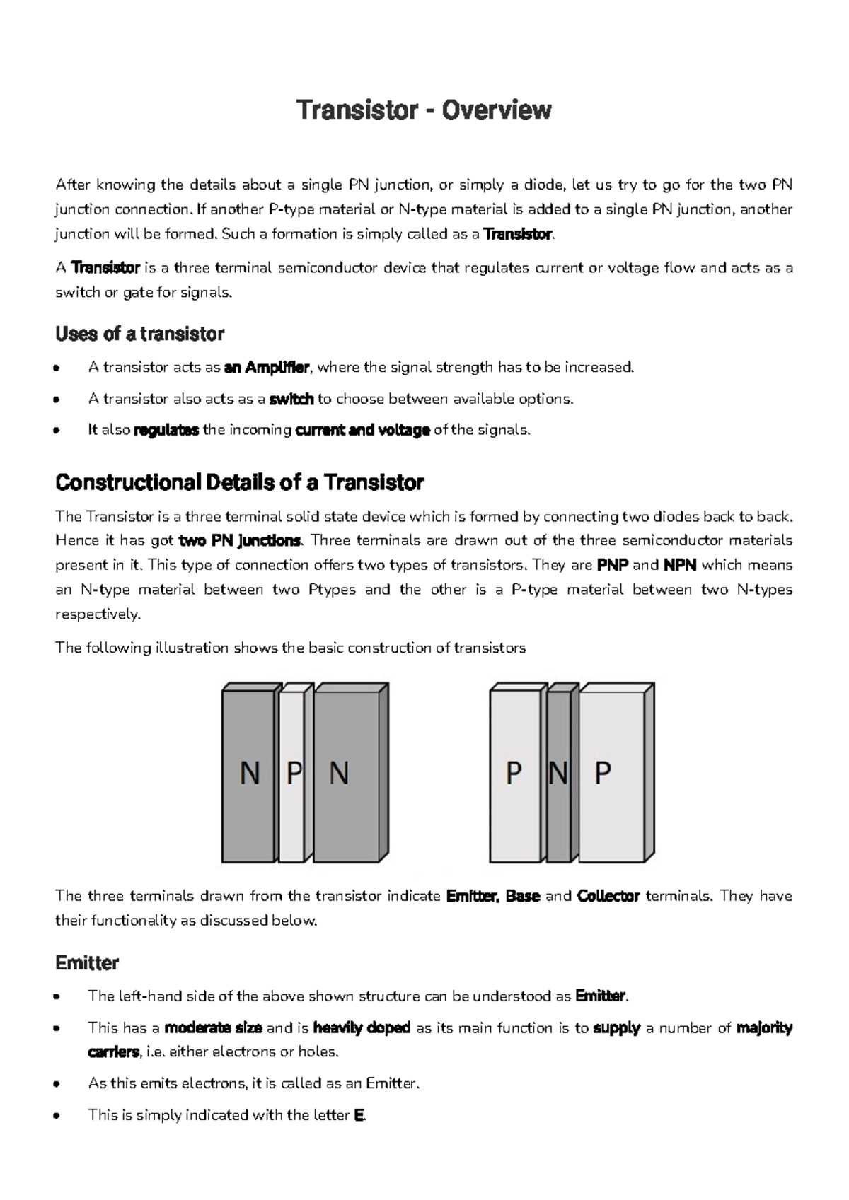 Transistor - Overview - Transistor - Over view After knowing the ...