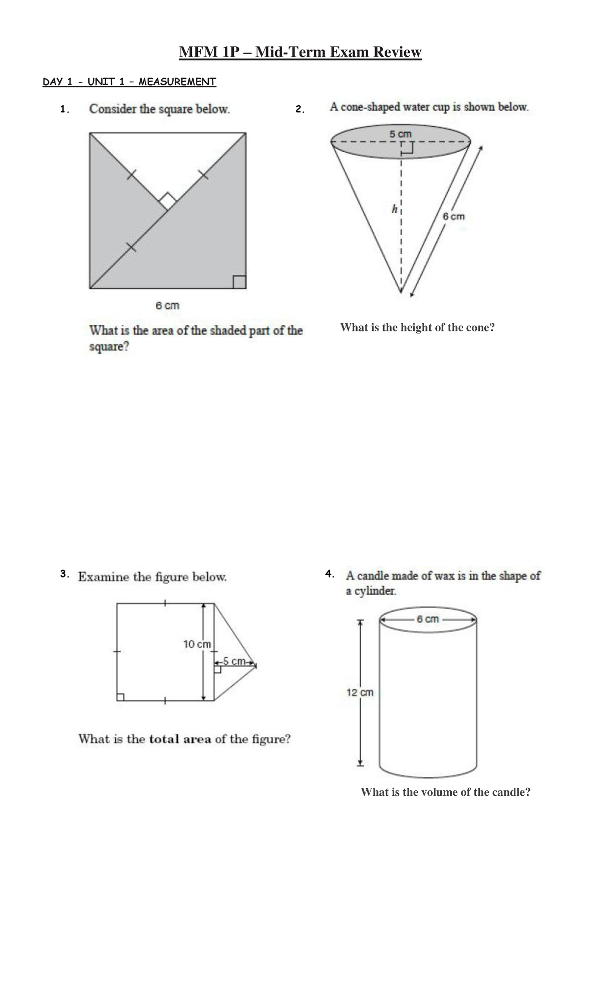 MFM 1P - 2017 Mid-Term Exam Review - DAY 1 - UNIT 1 1. – MEASUREMENTMFM ...