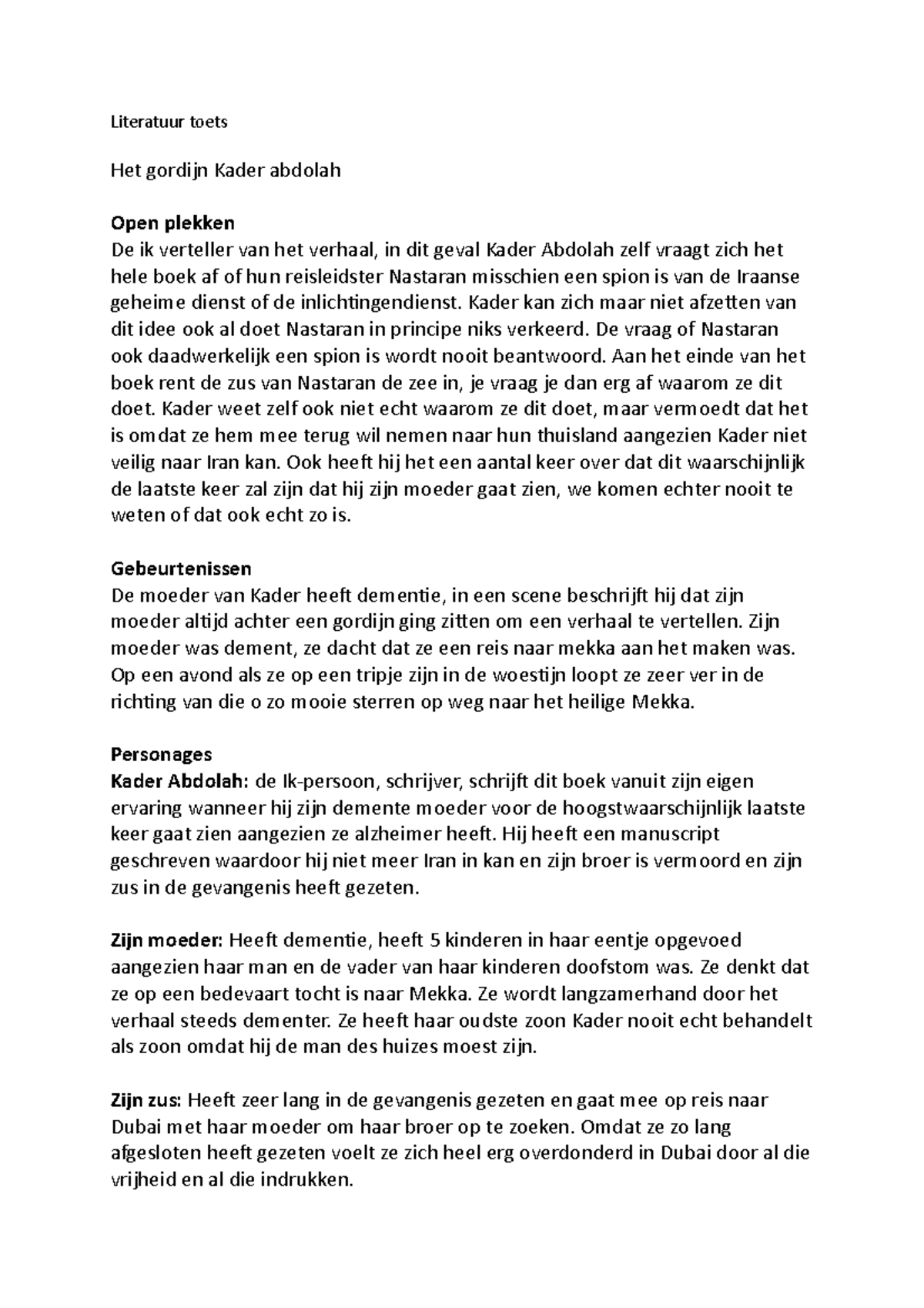 Literatuur toets boeken analyse - Literatuur toets Het gordijn Kader ...