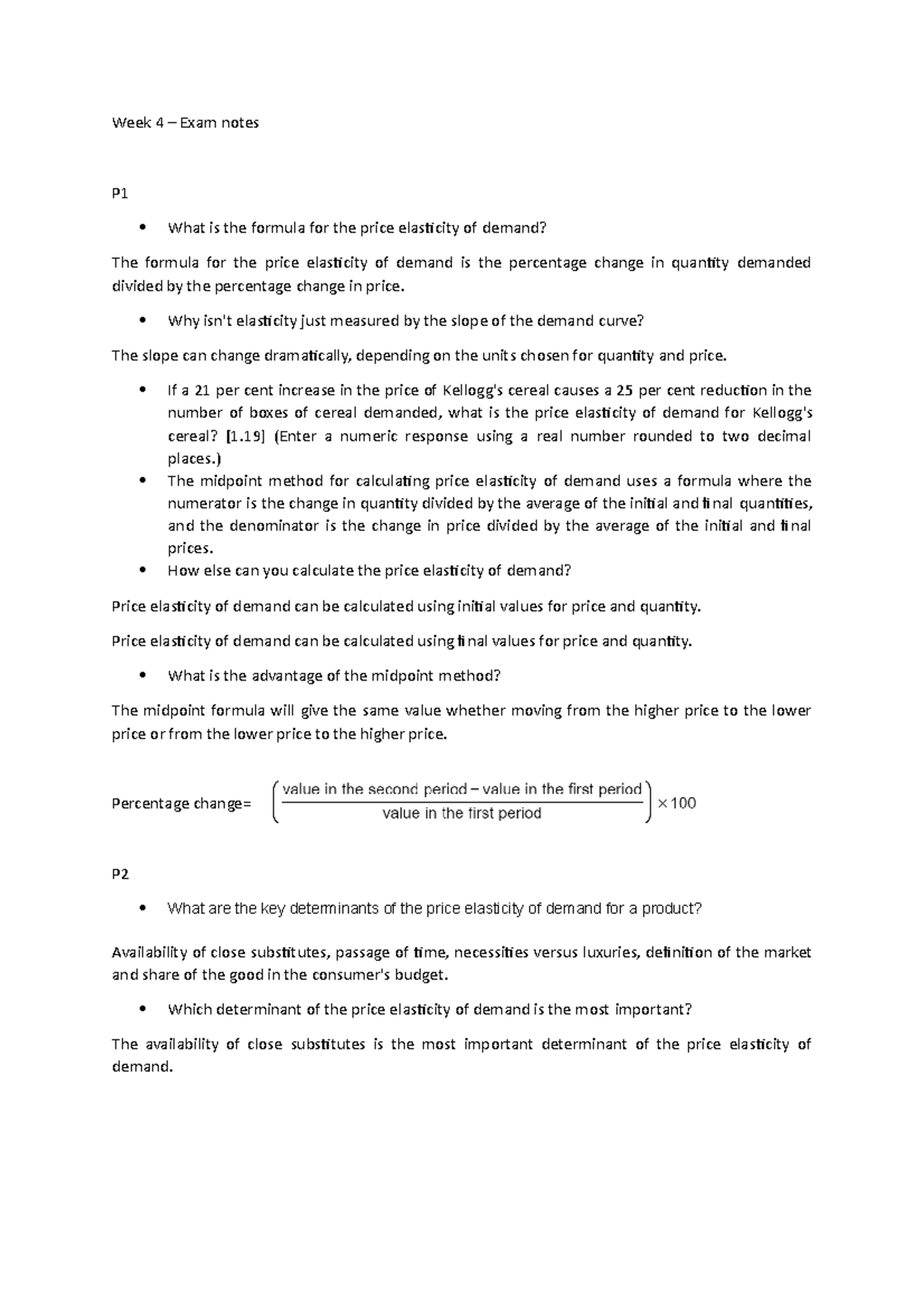 Week 4 - Exam notes - Guide of questions and answers from previous ...
