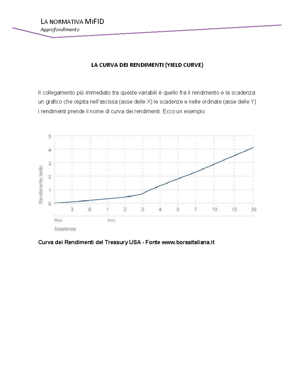 1) la curva dei rendimenti - LA NORMATIVA MIFID Approfondimento LA ...