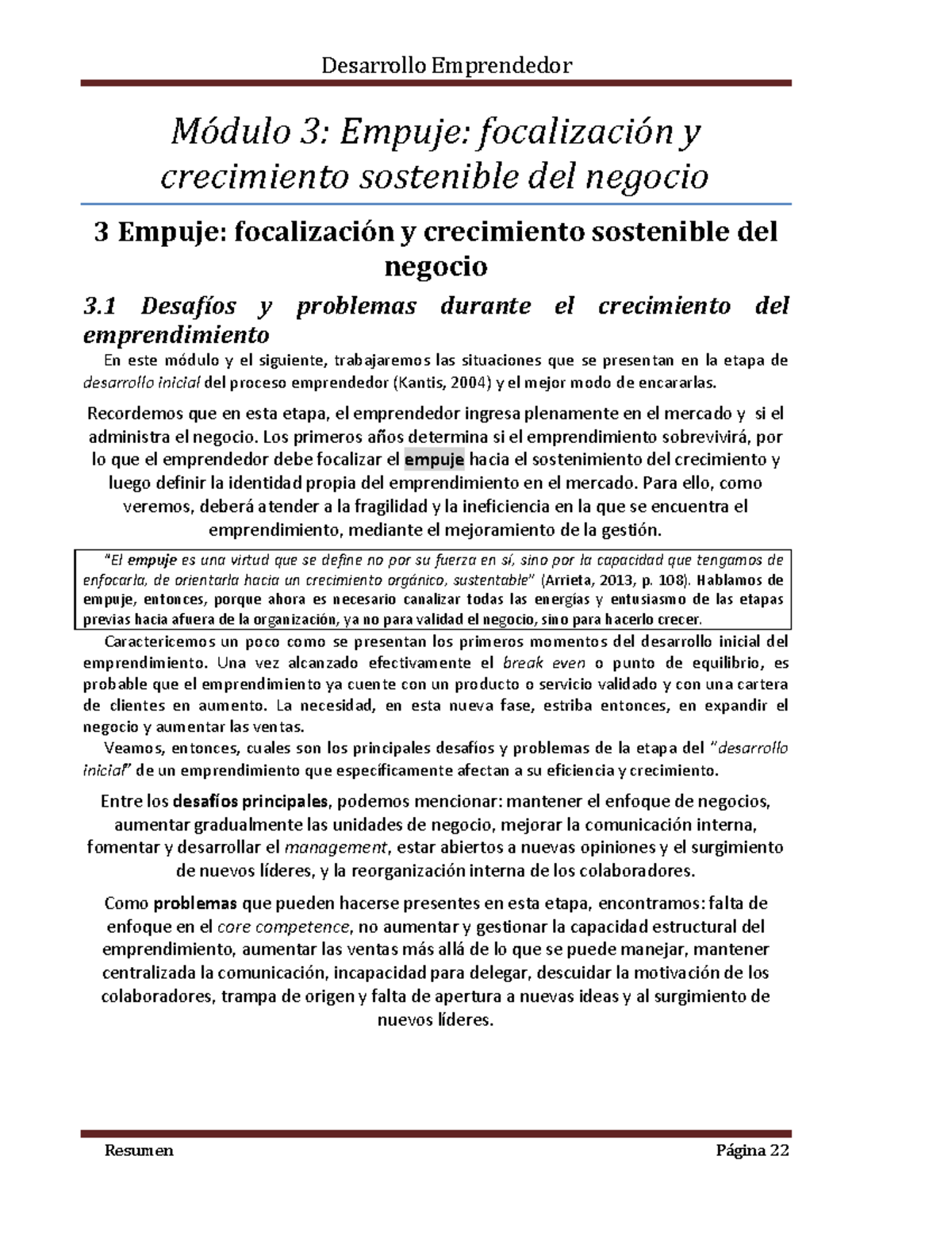 Modulo 3 y 4 desarrollo emprendedor - Módulo 3: Empuje: focalización y crecimiento sostenible ...