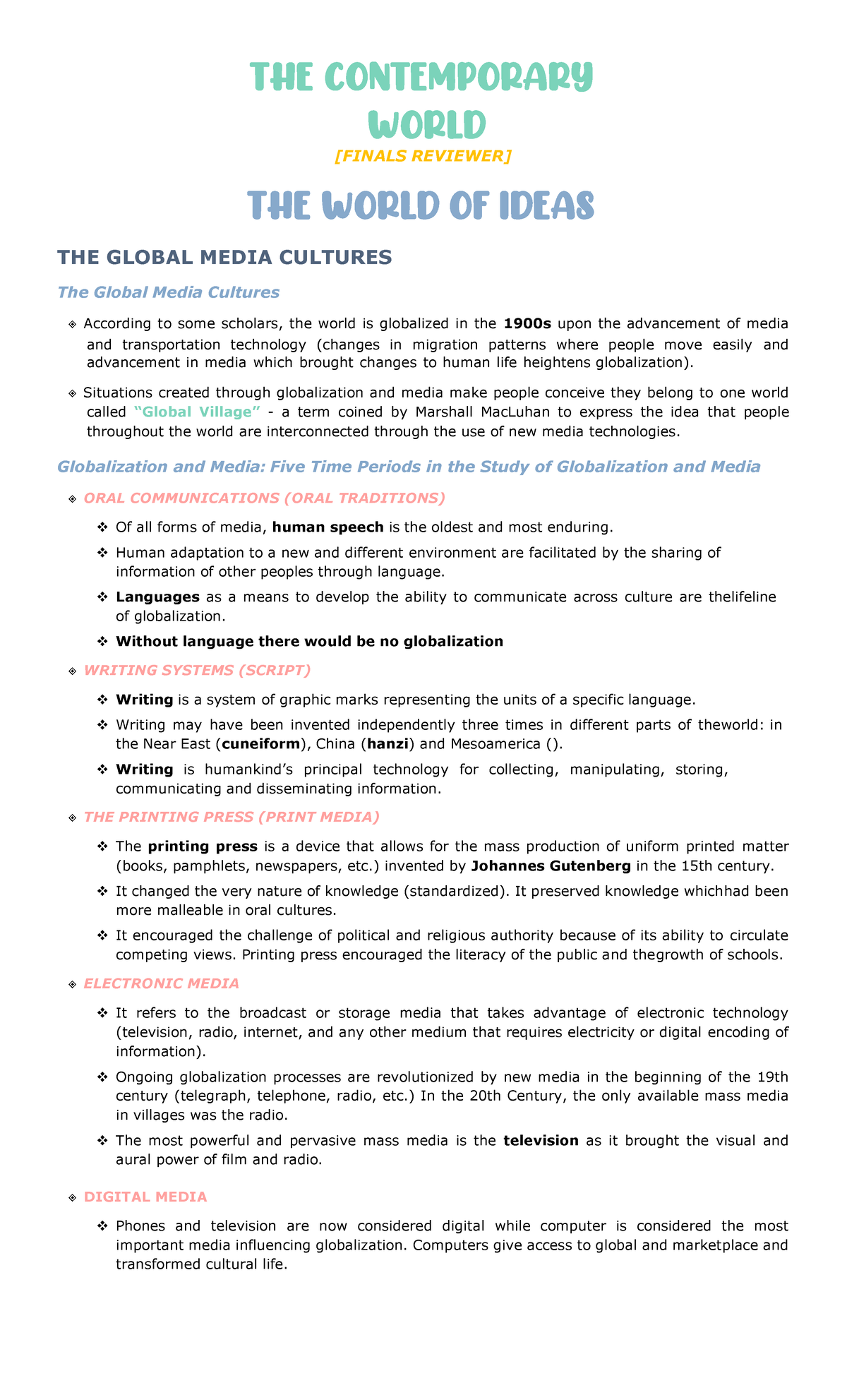 The Contemporary World - THE CONTEMPORARY WORLD [FINALS REVIEWER] THE ...
