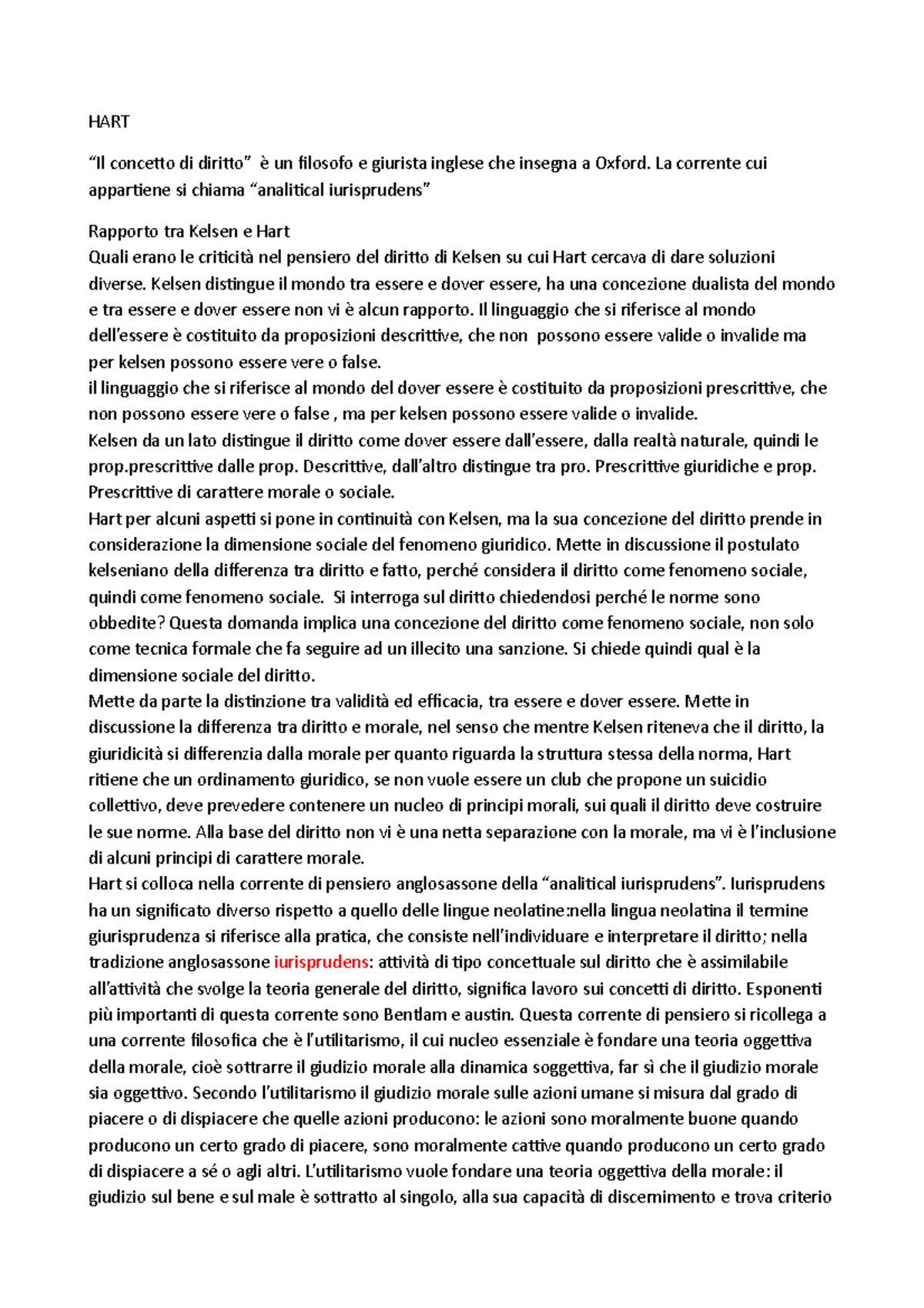 Hart 8 - appunti lezione - HART “Il concetto di diritto” è un filosofo ...
