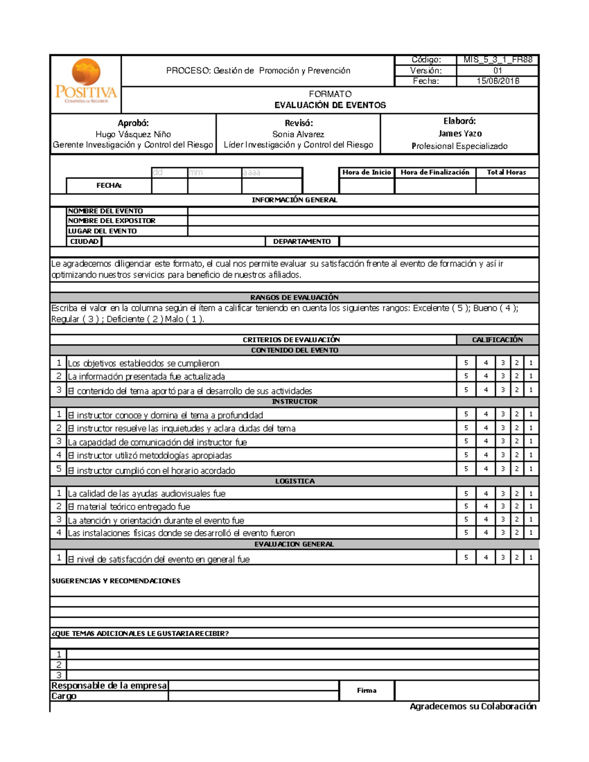 Formato DE Evaluación DE Eventos - 1 5 4 3 2 1 2 5 4 3 2 1 3 5 4 3 2 1 ...