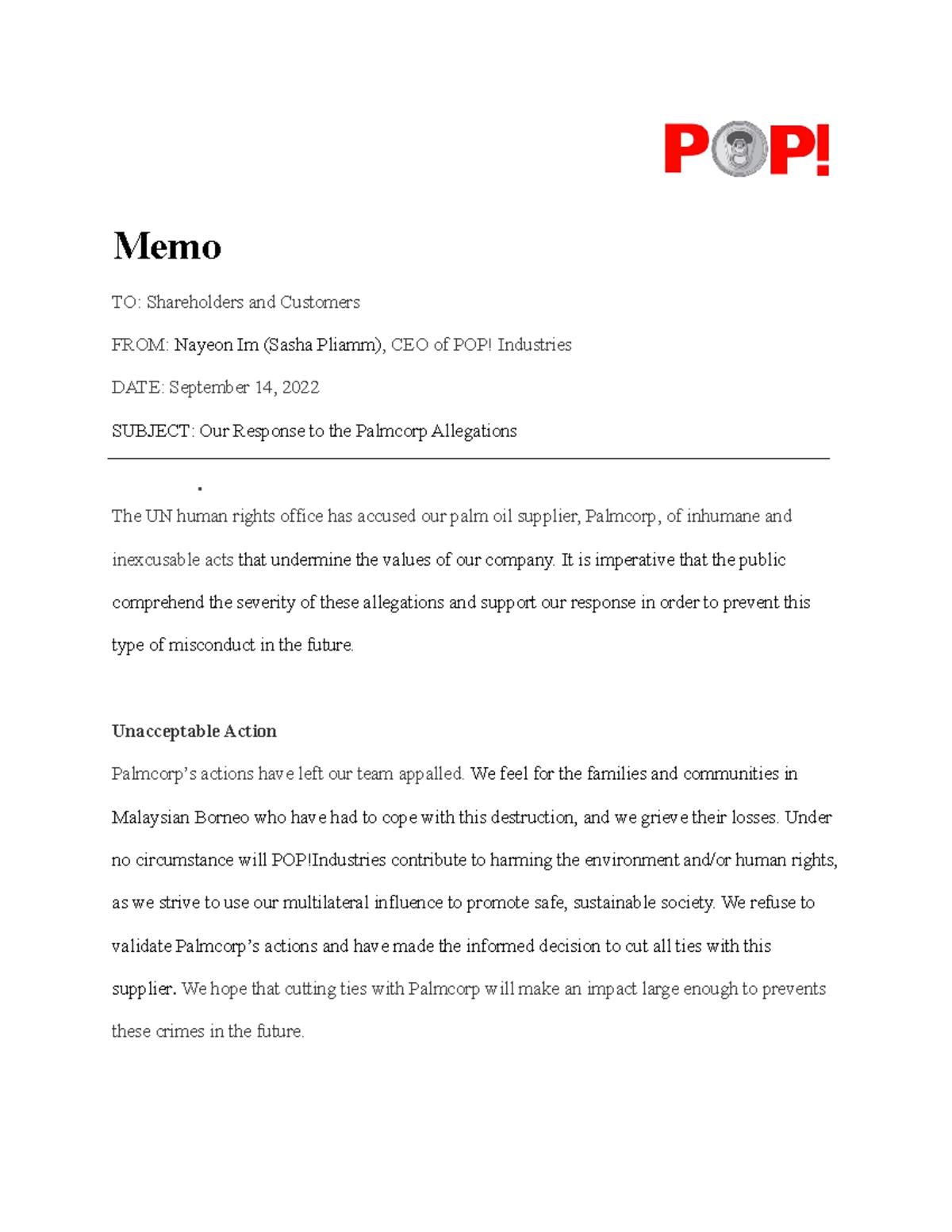 MEMO - this is the memo i wrote for busa 250 - Memo TO: Shareholders ...