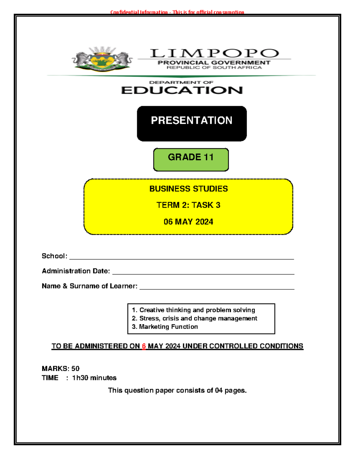 2024 BSTD Grade 11 Presentation QP - BUSINESS STUDIES PRESENTATION ...