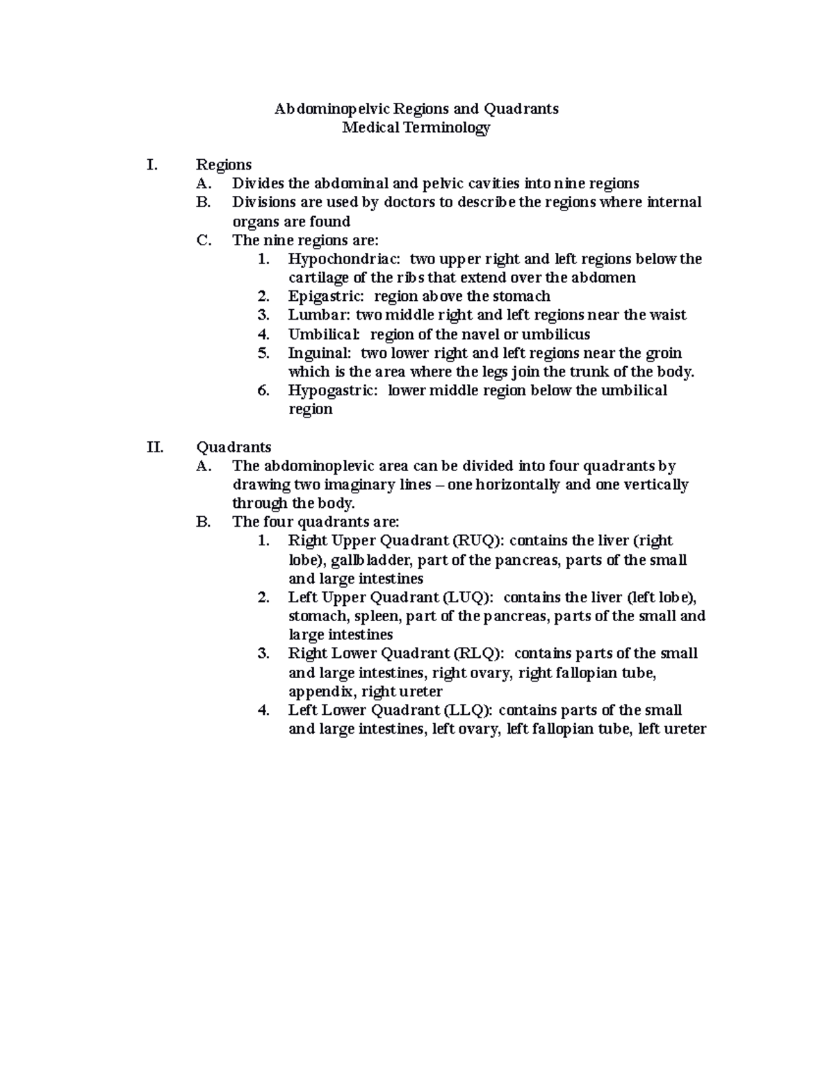 Abdominopelvic Regions and Quadrants - Abdominopelvic Regions and ...