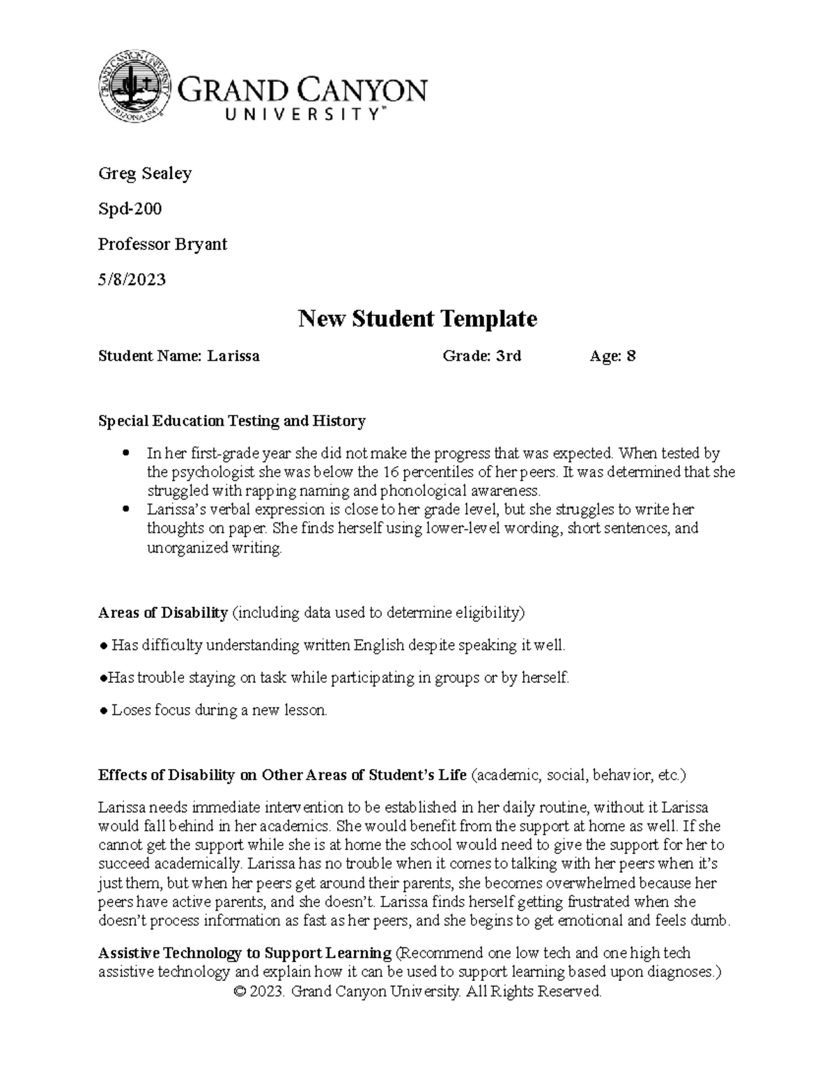 SPD 200 RS New Student Template - Greg Sealey Spd- Professor Bryant 5/8 ...
