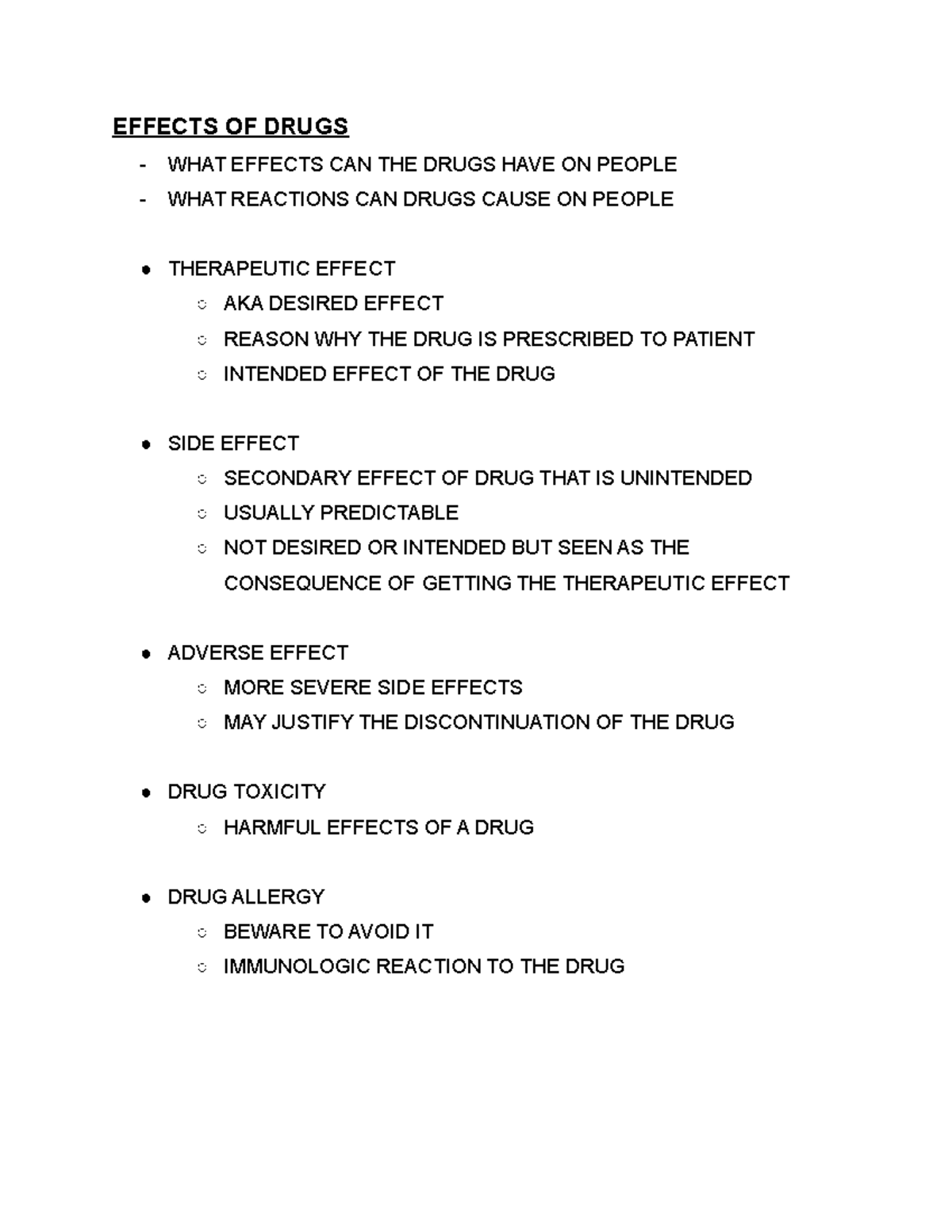 IMPORTANT EFFECTS AND REACTIONS OF DRUGS IN HUMAN BIOLOGY - EFFECTS OF ...