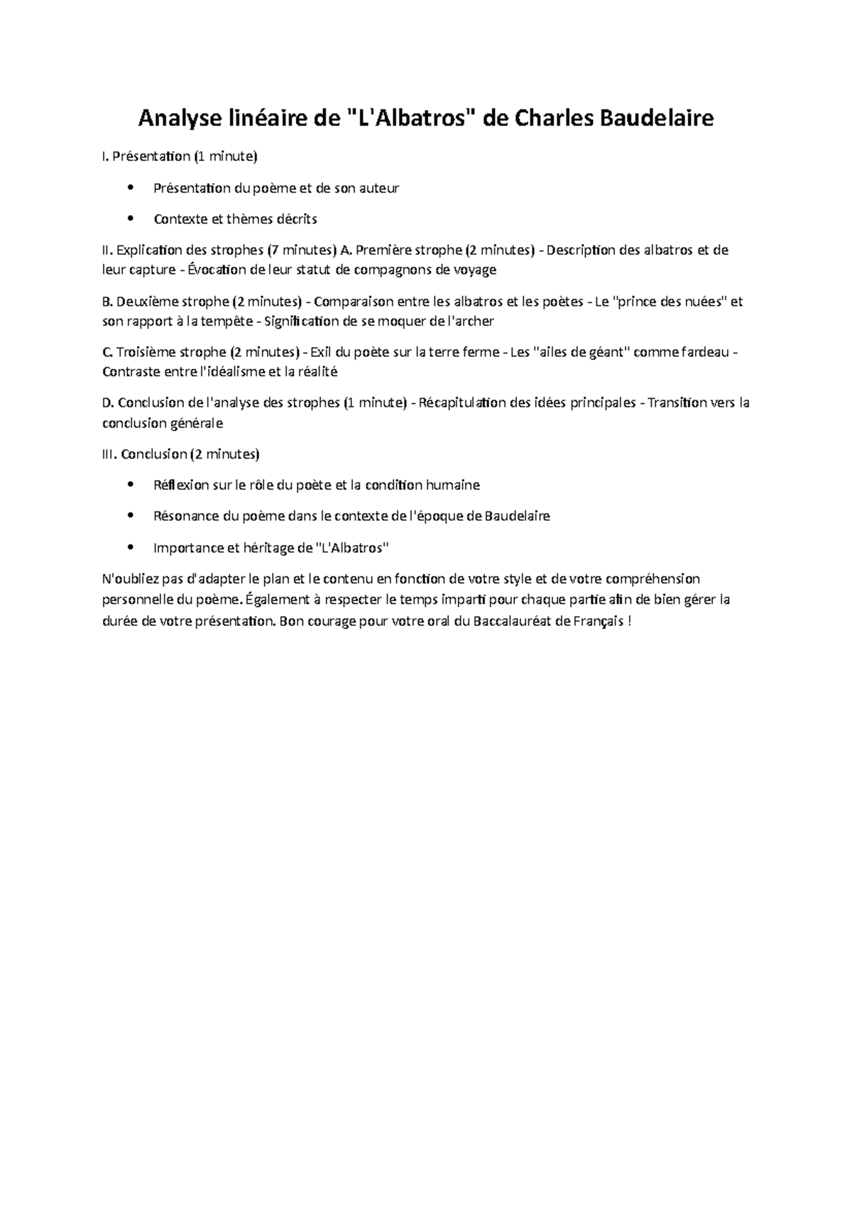 Albatros - bon travail - Analyse linéaire de "L'Albatros" de Charles ...