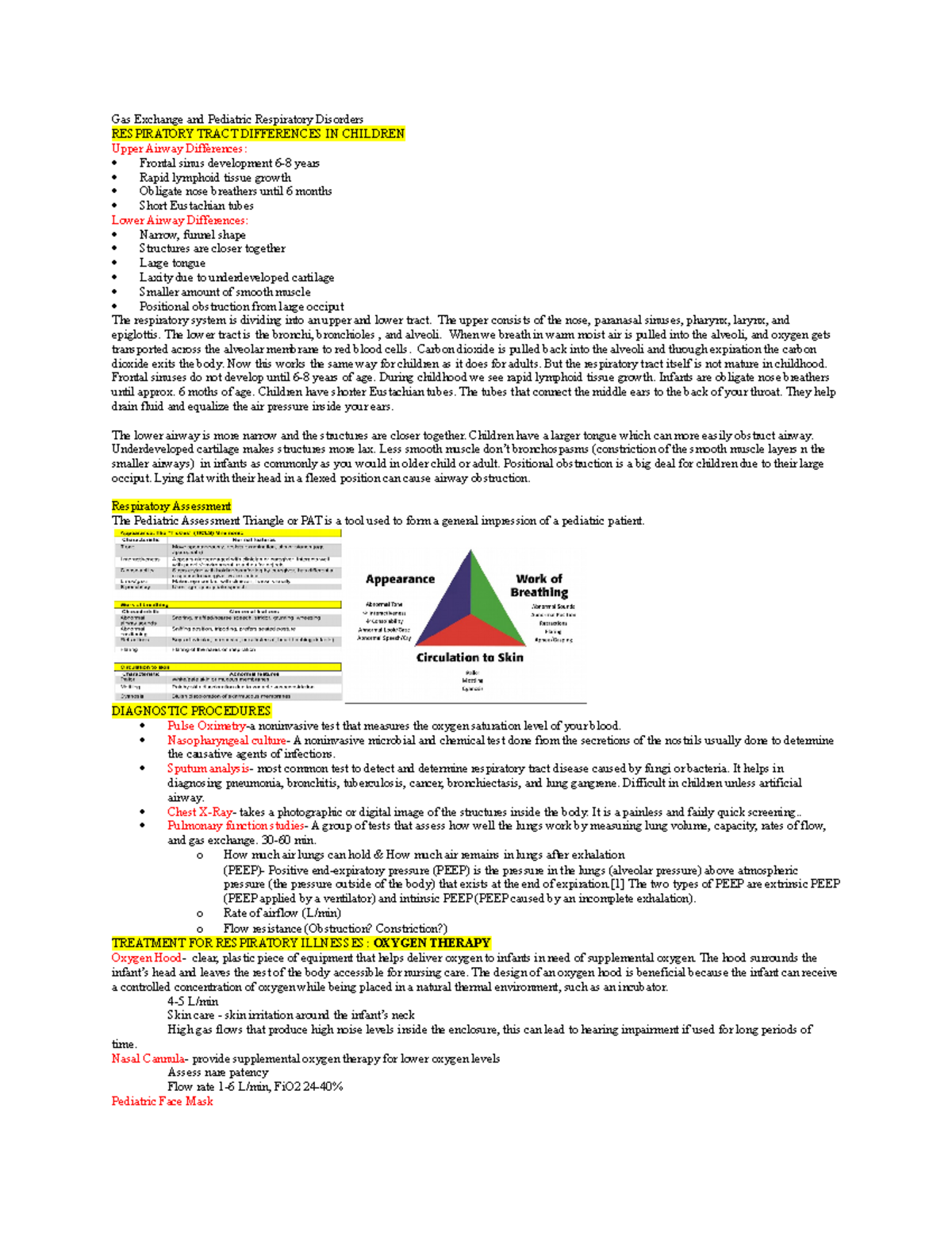 Gas Exchange and Pediatric Respiratory Disorders - Gas Exchange and ...