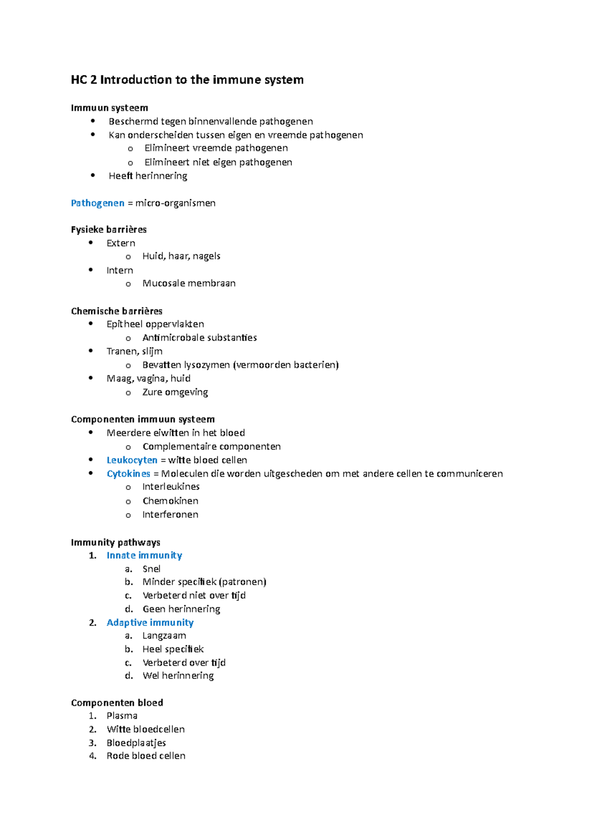 HC 2 Introduction to the immune system - HC 2 Introduction to the ...