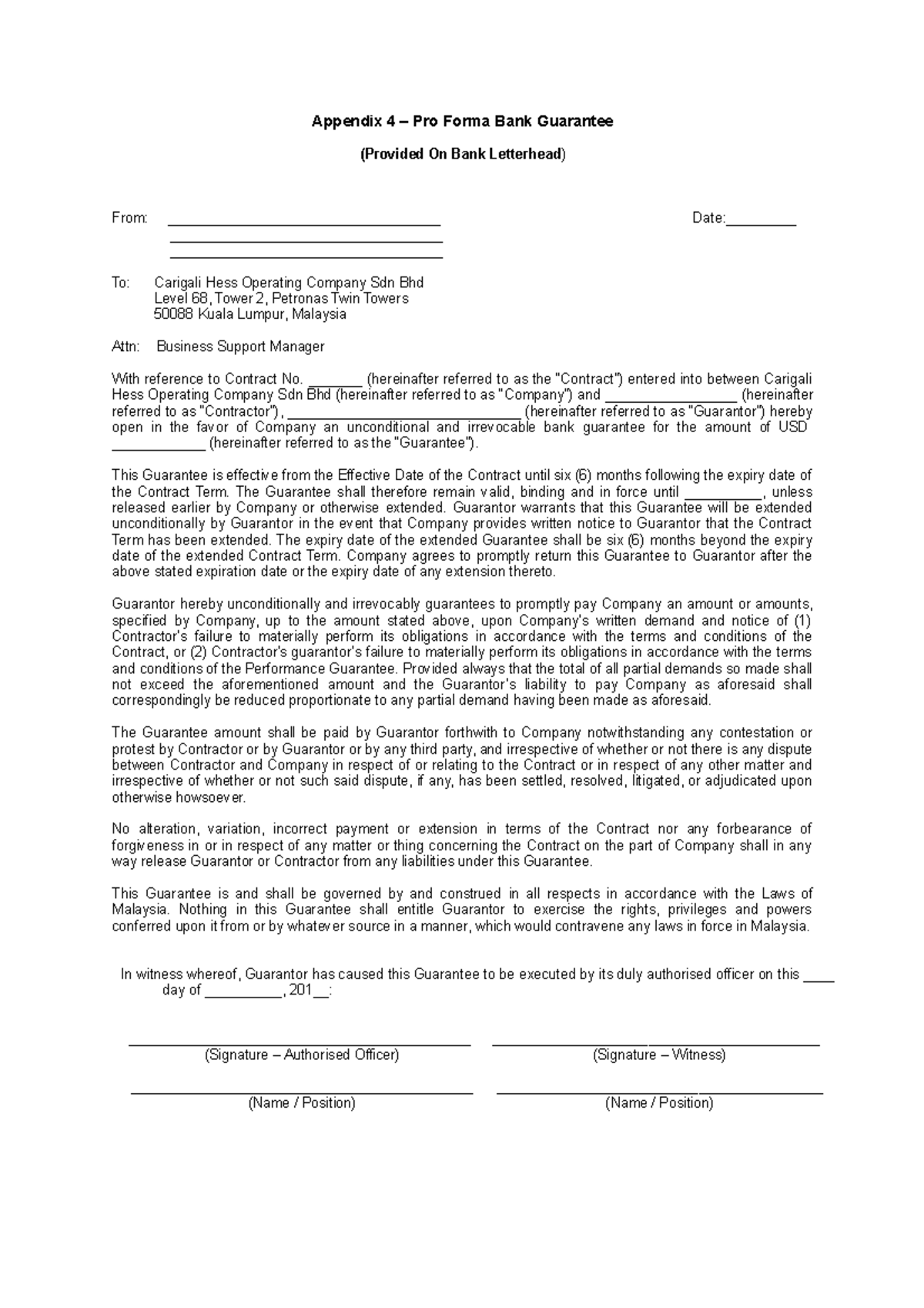 Bank Guarantee - Appendix 4 – Pro Forma Bank Guarantee (Provided On Bank Letterhead) From: - Studocu