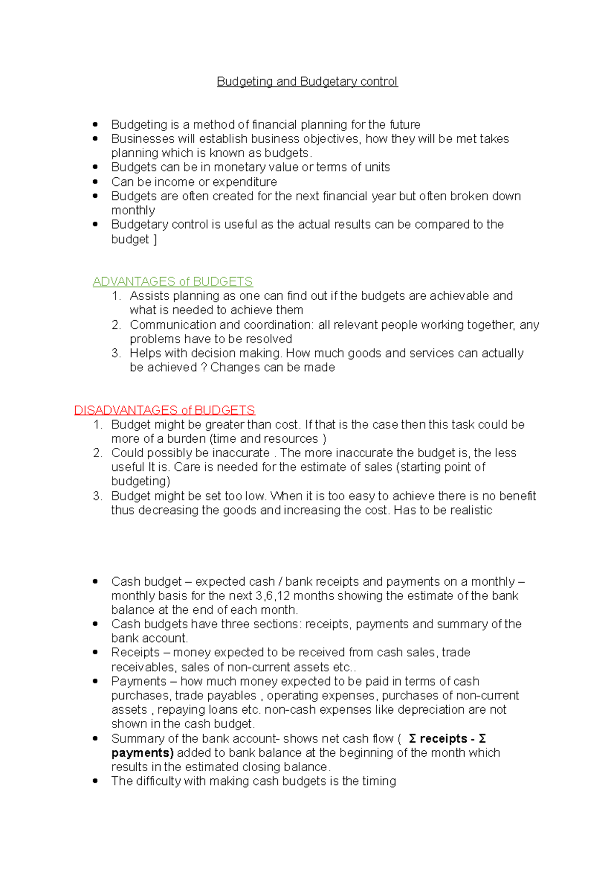 Budgeting and Budgetary control - Budgets can be in monetary value or ...