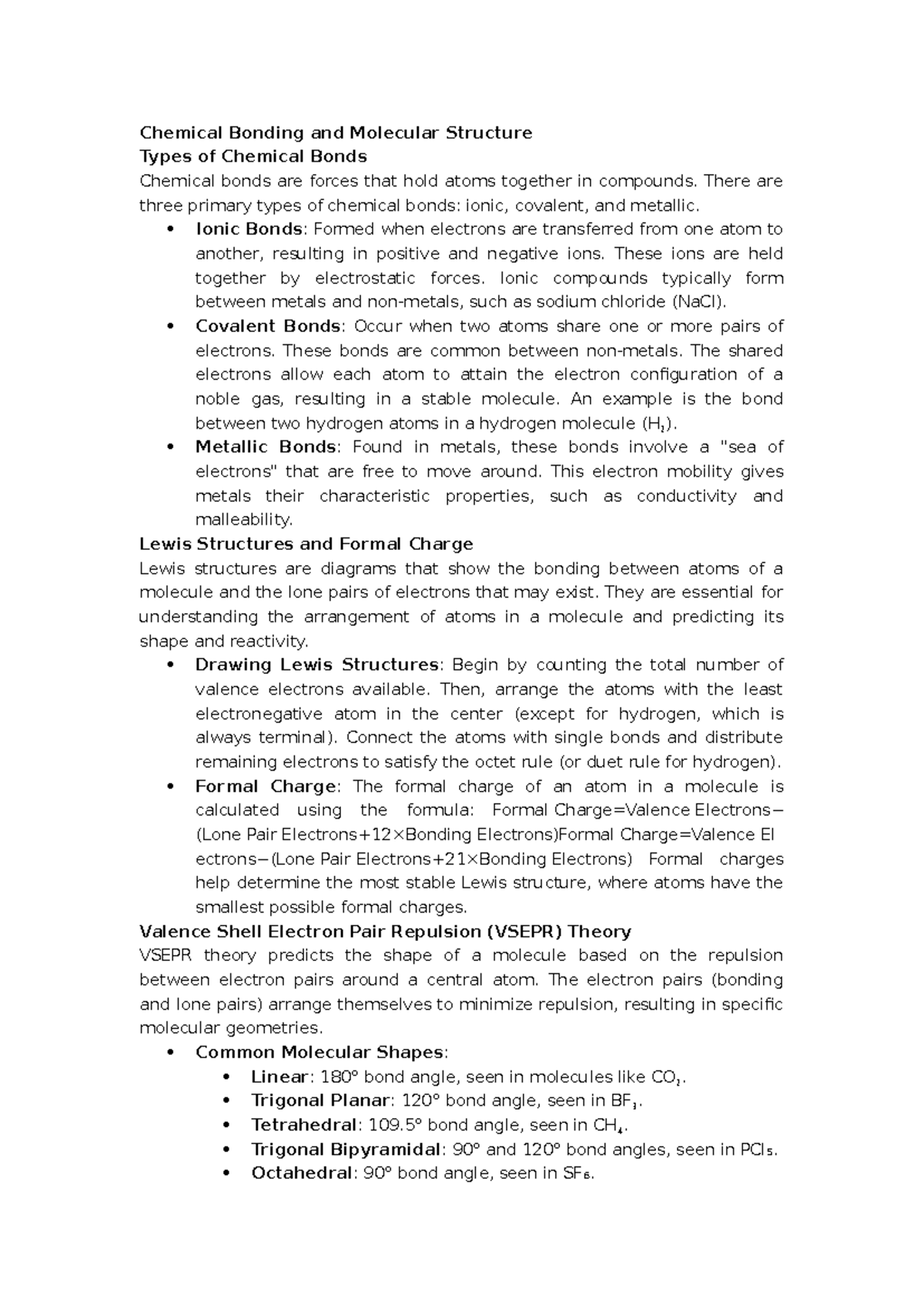 Chemical Bonding and Molecular Structure - There are three primary ...