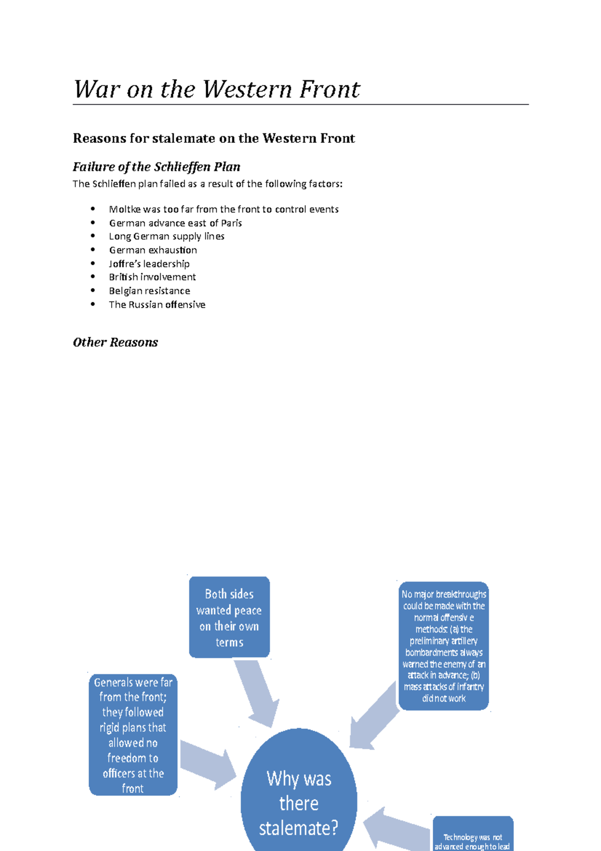 2431Detailed Summary - WW1 Revision - War on the Western Front Reasons ...