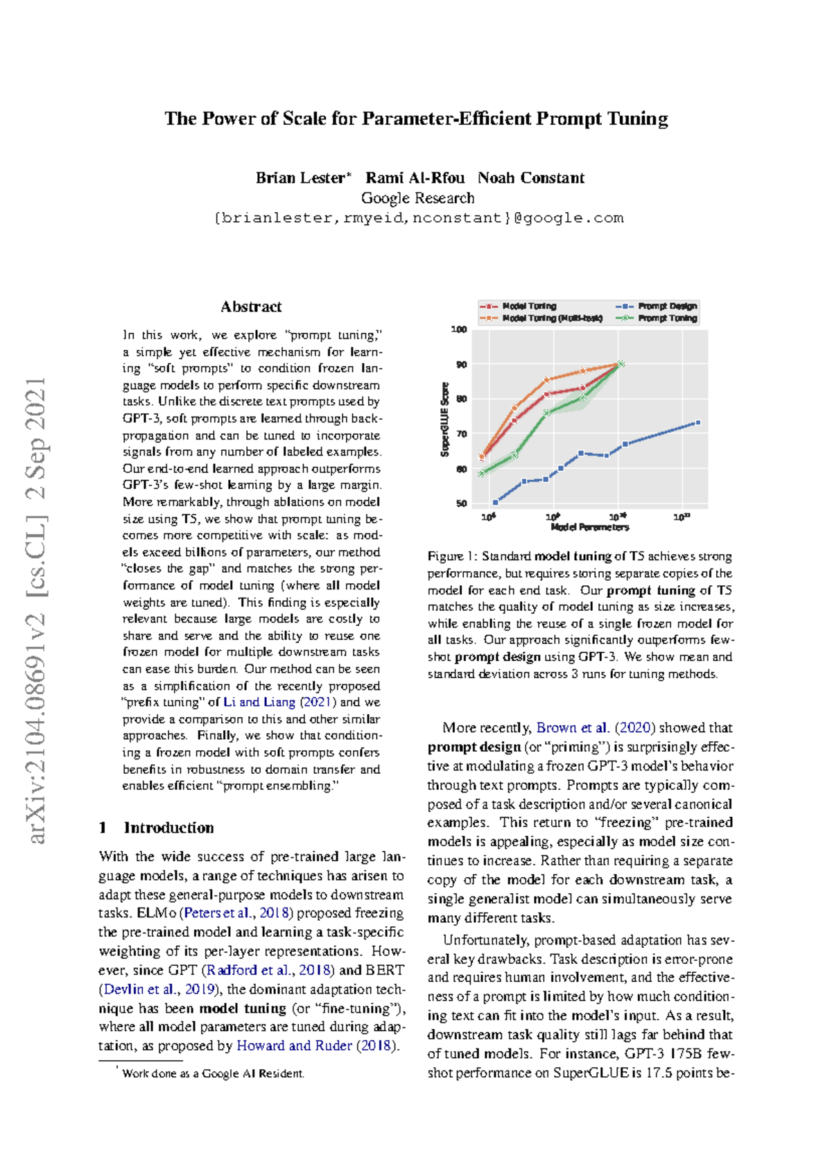 2104 - The Power of Scale for Parameter-Efficient Prompt Tuning Brian Lester∗ Rami Al-Rfou Noah ...