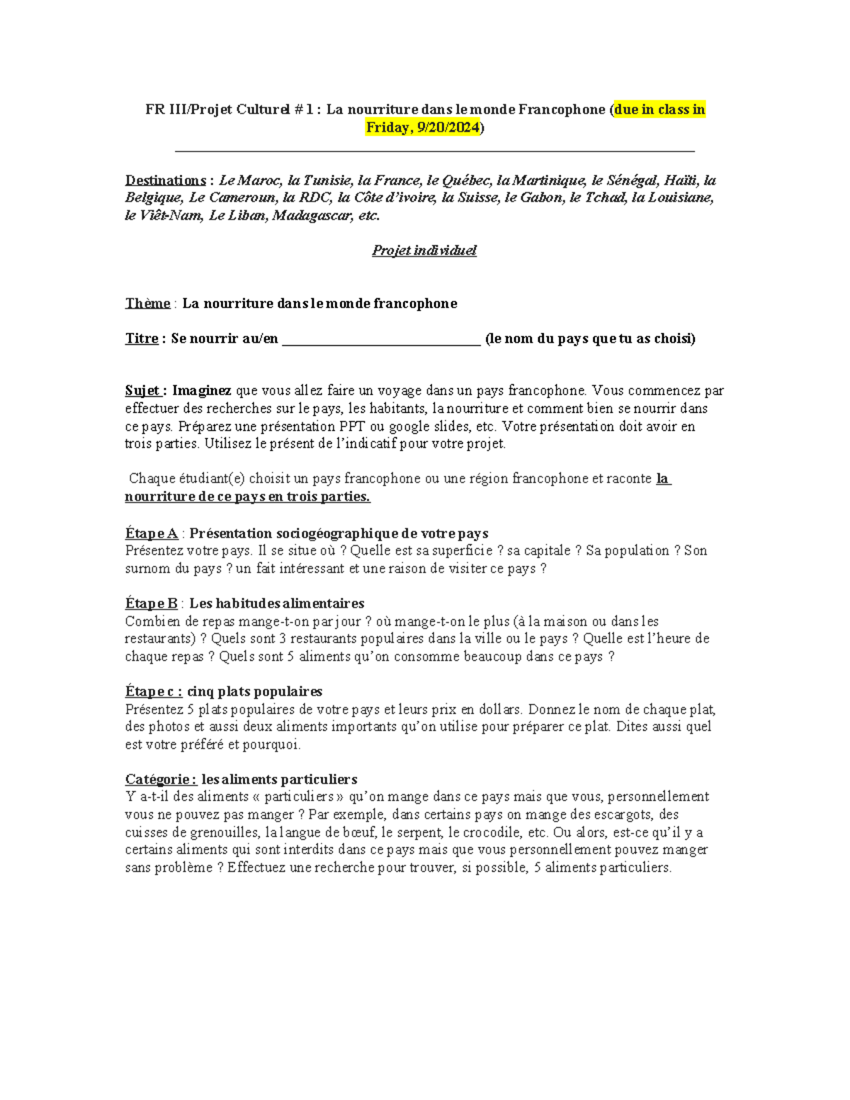 Projet culturel 1 se nourrir FR III - FR III/Projet Culturel # 1 : La ...