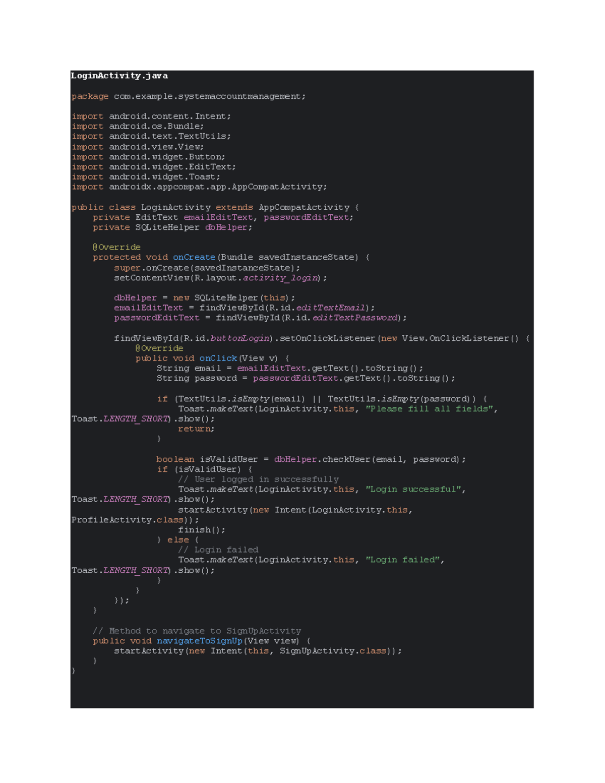 CRUD Operations - Test - LoginActivity package com.example; import ...