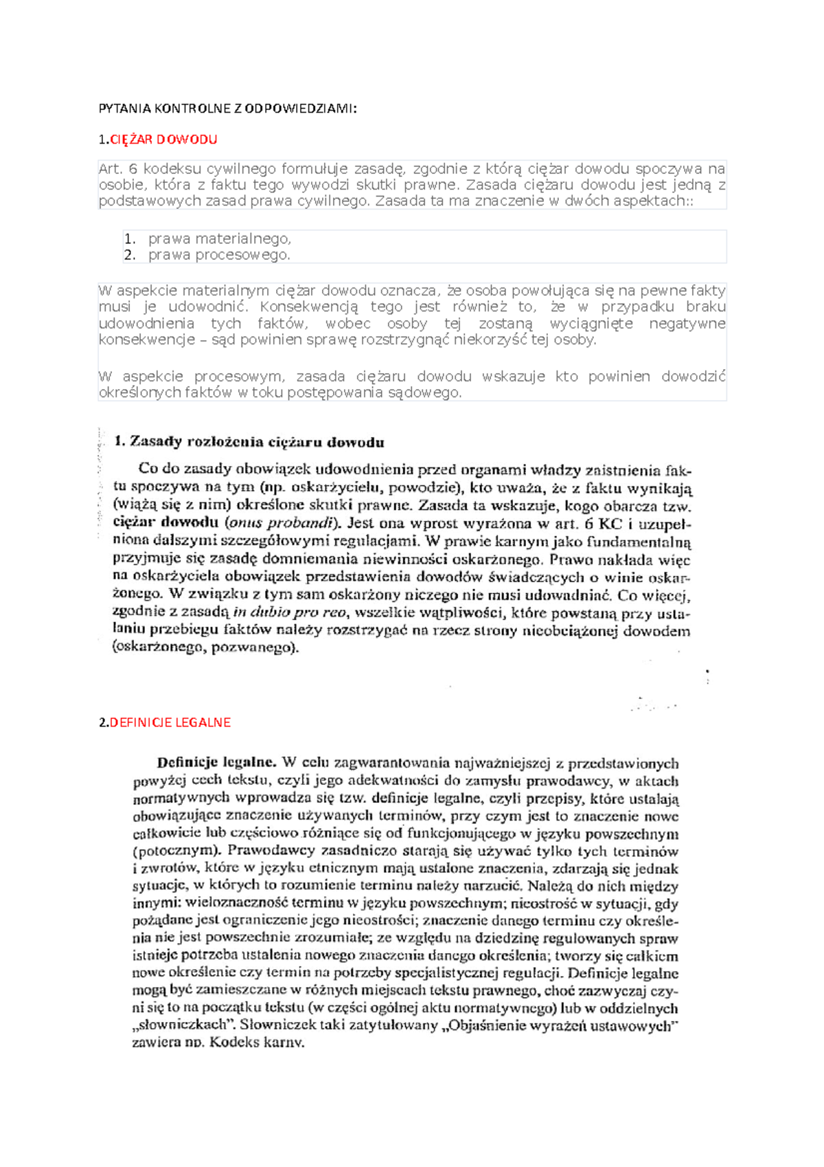 Pytania Kontrolne Z Odpowiedziami cz.1 i cz.2 - PYTANIA KONTROLNE Z ODPOWIEDZIAMI: 1ĘŻAR DOWODU ...
