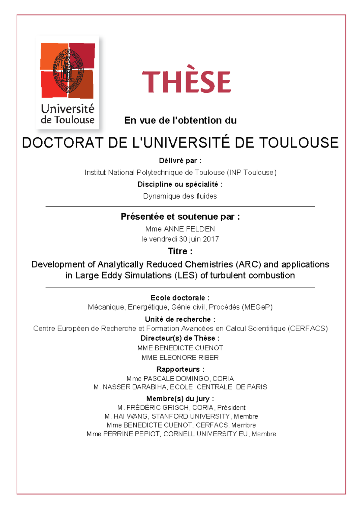 Felden - En vue de l'obtention du DOCTORAT DE L'UNIVERSITÉ DE TOULOUSE ...