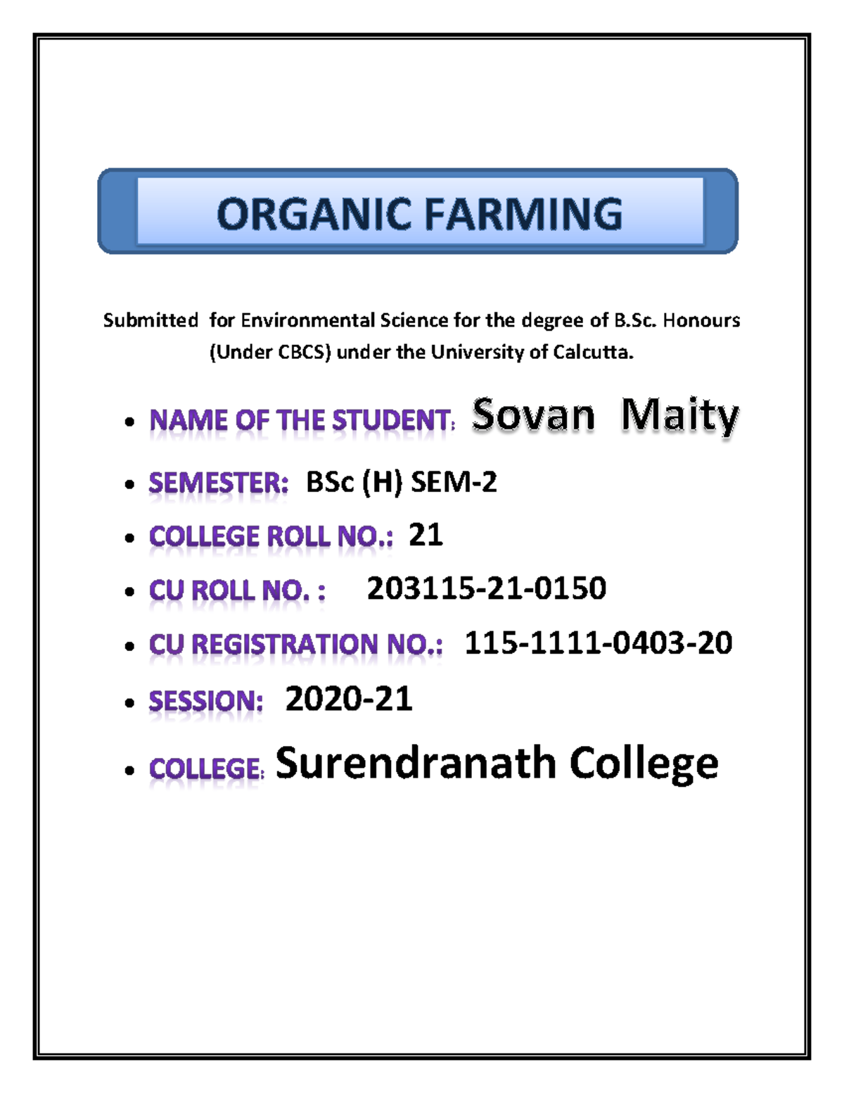 Organic Farming ENVS Project Sovan Maity Sovan Maity - Submitted for ...