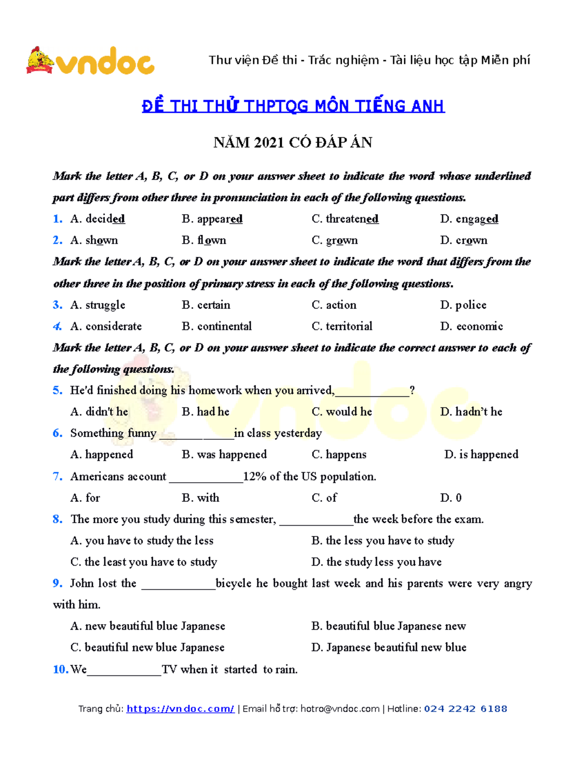 De thi thu tot nghiep thpt tieng anh 2021 co dap an so 25 - Đ Ề THI TH Ử THPTQG MÔN TI ẾNG ANH ...