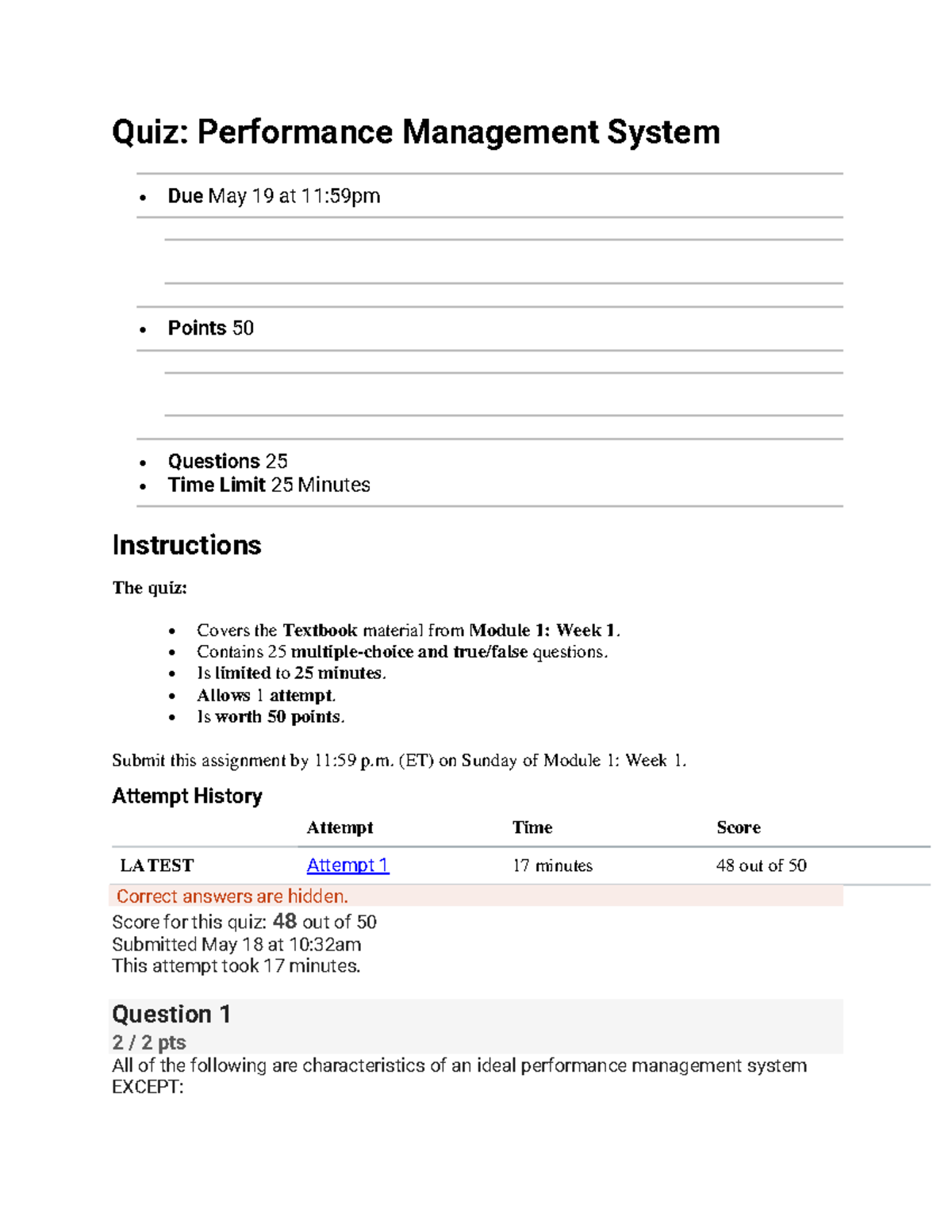 Week 1 Quiz Performance Management - Quiz: Performance Management ...