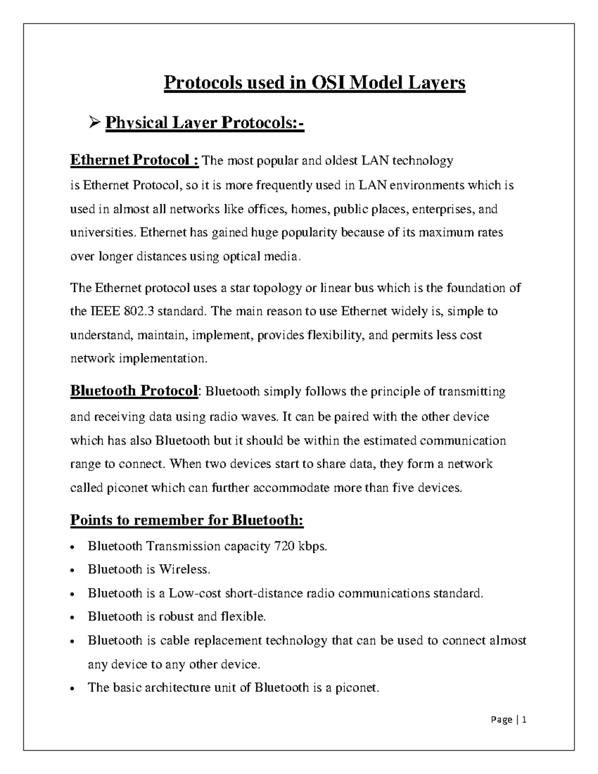 Networking assignment - Protocols used in OSI Model Layers Physical Layer Protocols:- Ethernet ...