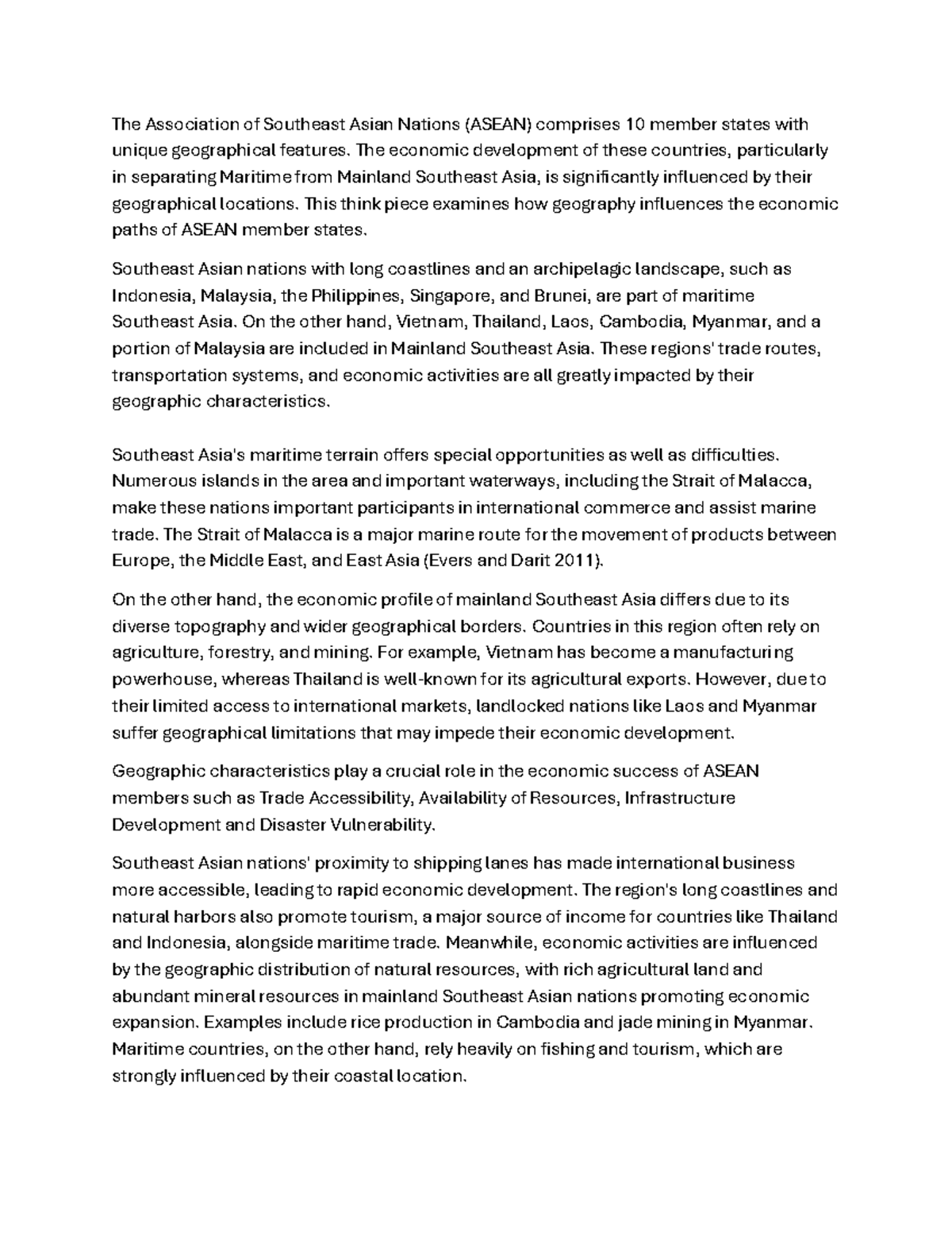 Assignment 2 - Essay for ASEAN Studies - The Association of Southeast ...