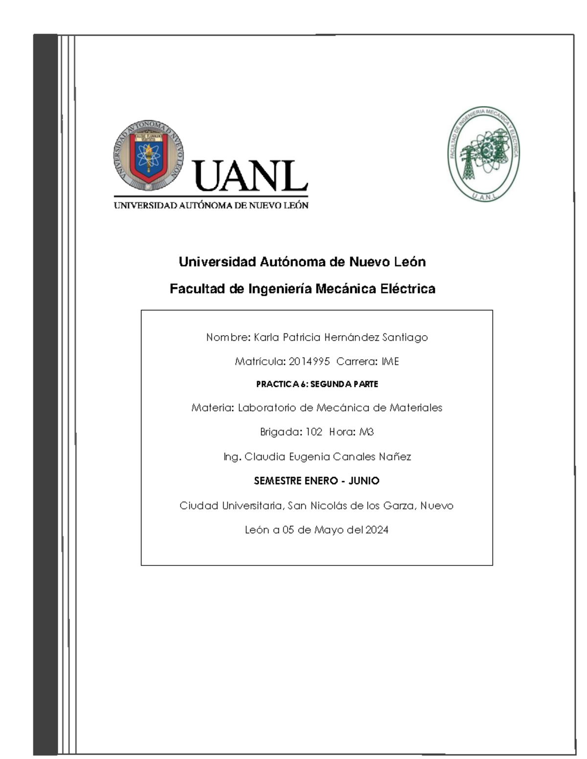 2014 995 Practica 6 (2DA Parte) MEC MAT - Universidad Autónoma de Nuevo León Facultad de ...