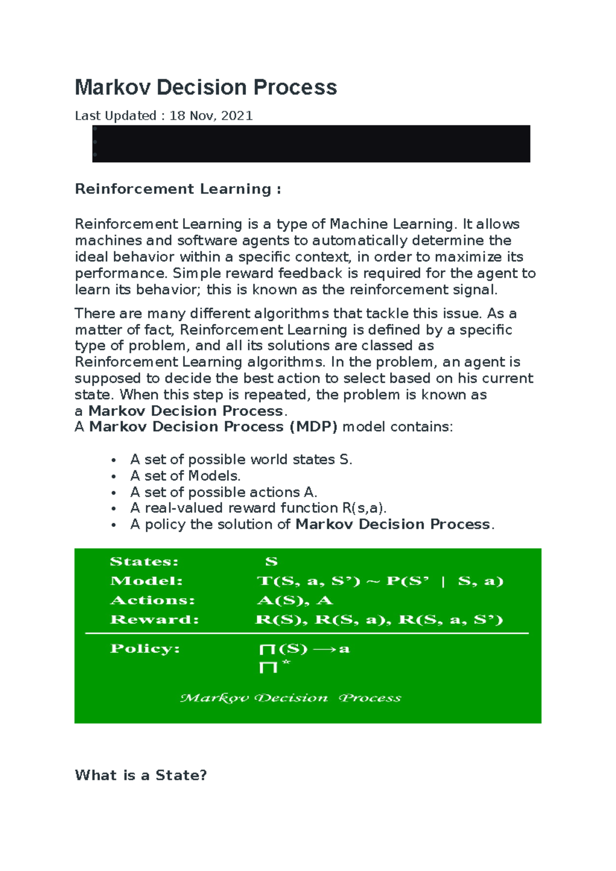 Markov Decision Process - It allows machines and software agents to ...