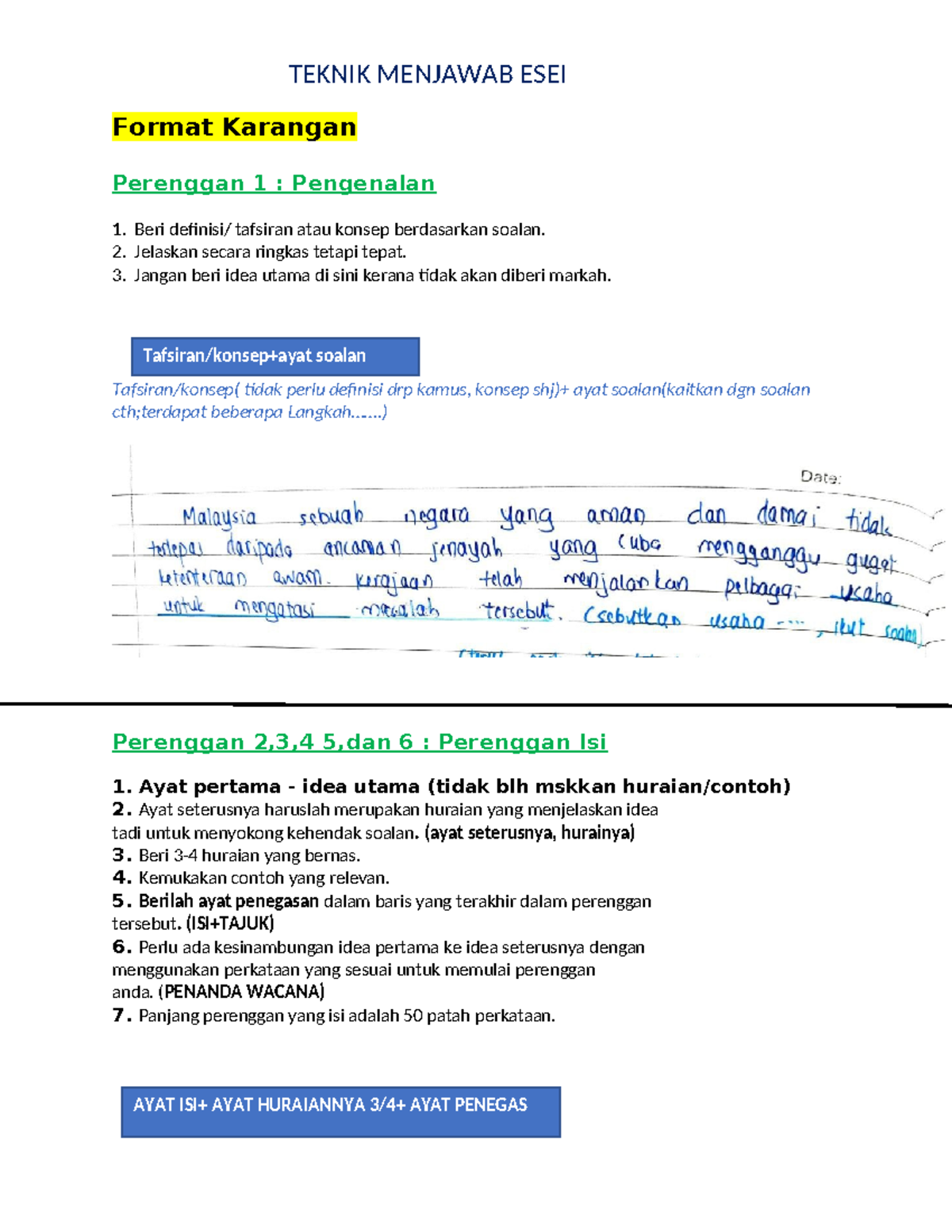 Teknik Menjawab ESEI PA - Format Karangan Perenggan 1 : Pengenalan 1 ...
