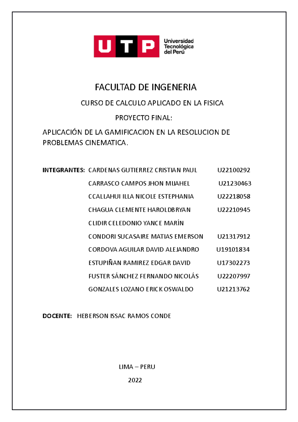 Avance de proyecto Caf - APC - FACULTAD DE INGENERIA CURSO DE CALCULO ...