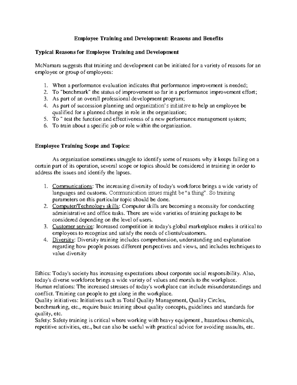 Week 2 - Lesson 2 Employee Training and Development Benefits - Employee ...