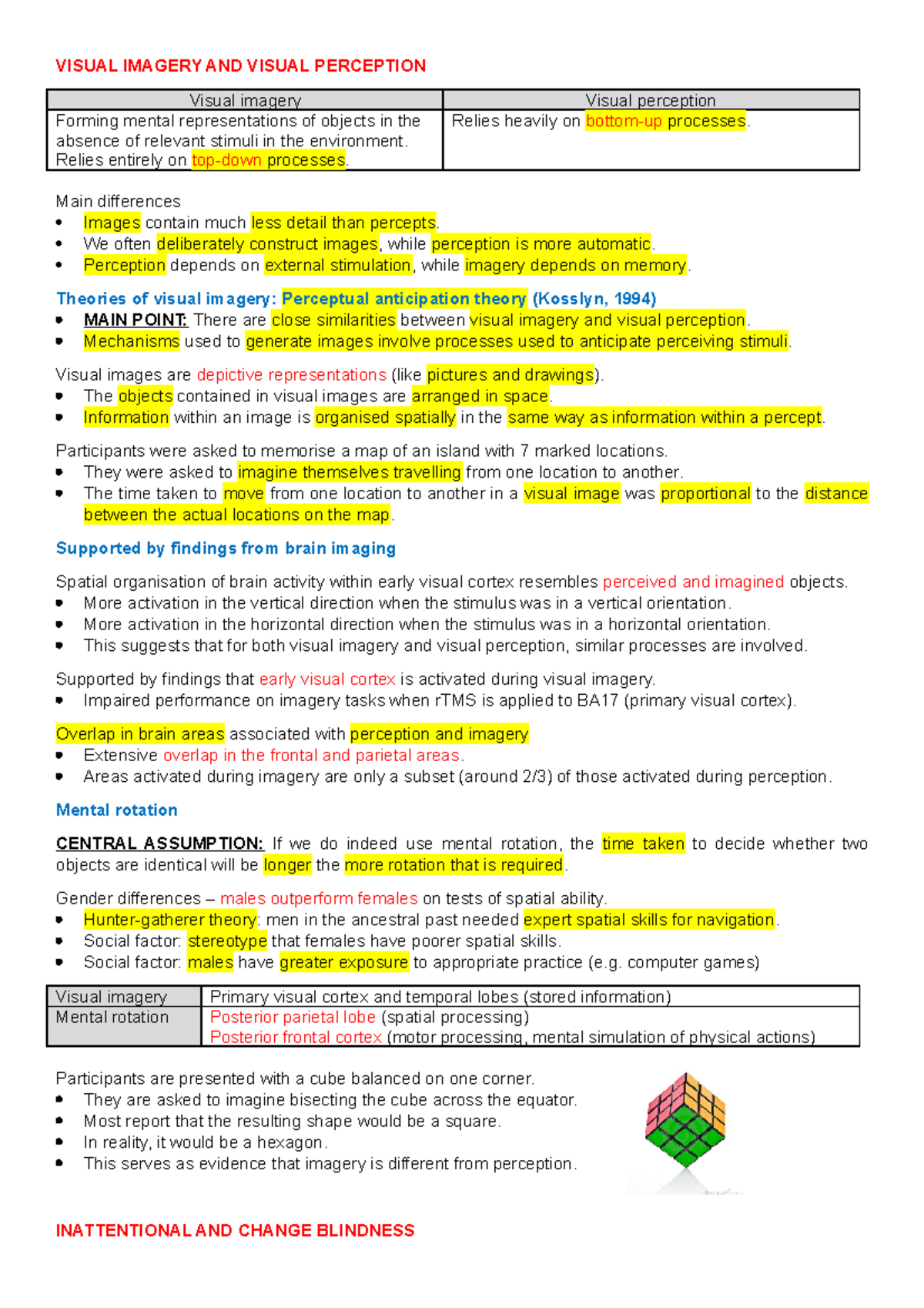Chapter 2 Perception (Part 2) Highlighted - VISUAL IMAGERY AND VISUAL ...