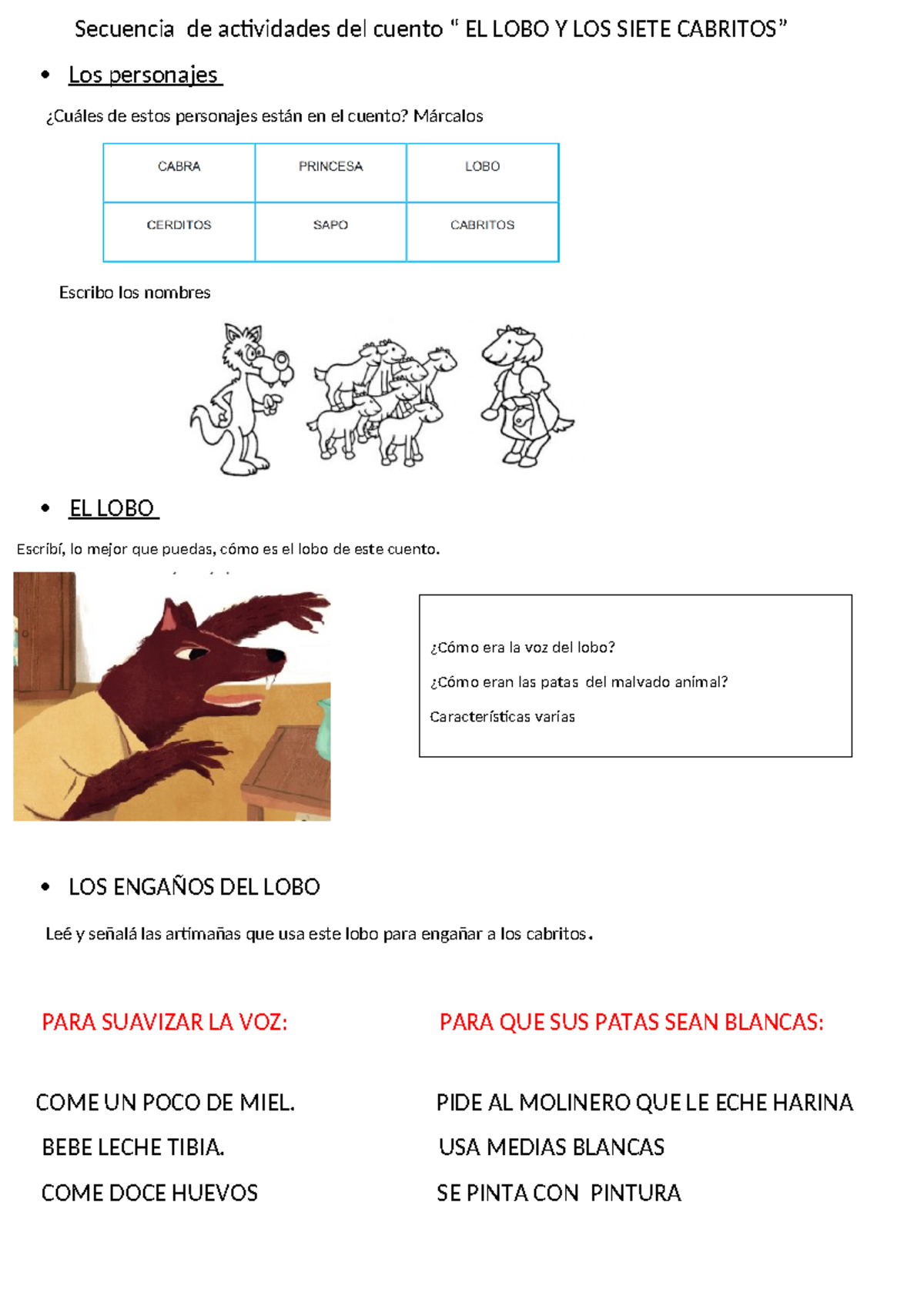 Secuencia de actividades del cuento LOS 7 Cabritos - Secuencia de ...