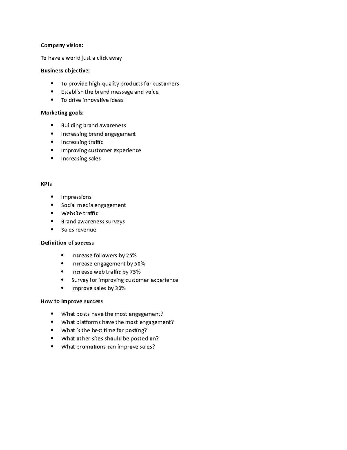 Client work w9 - Company vision: To have a world just a click away ...