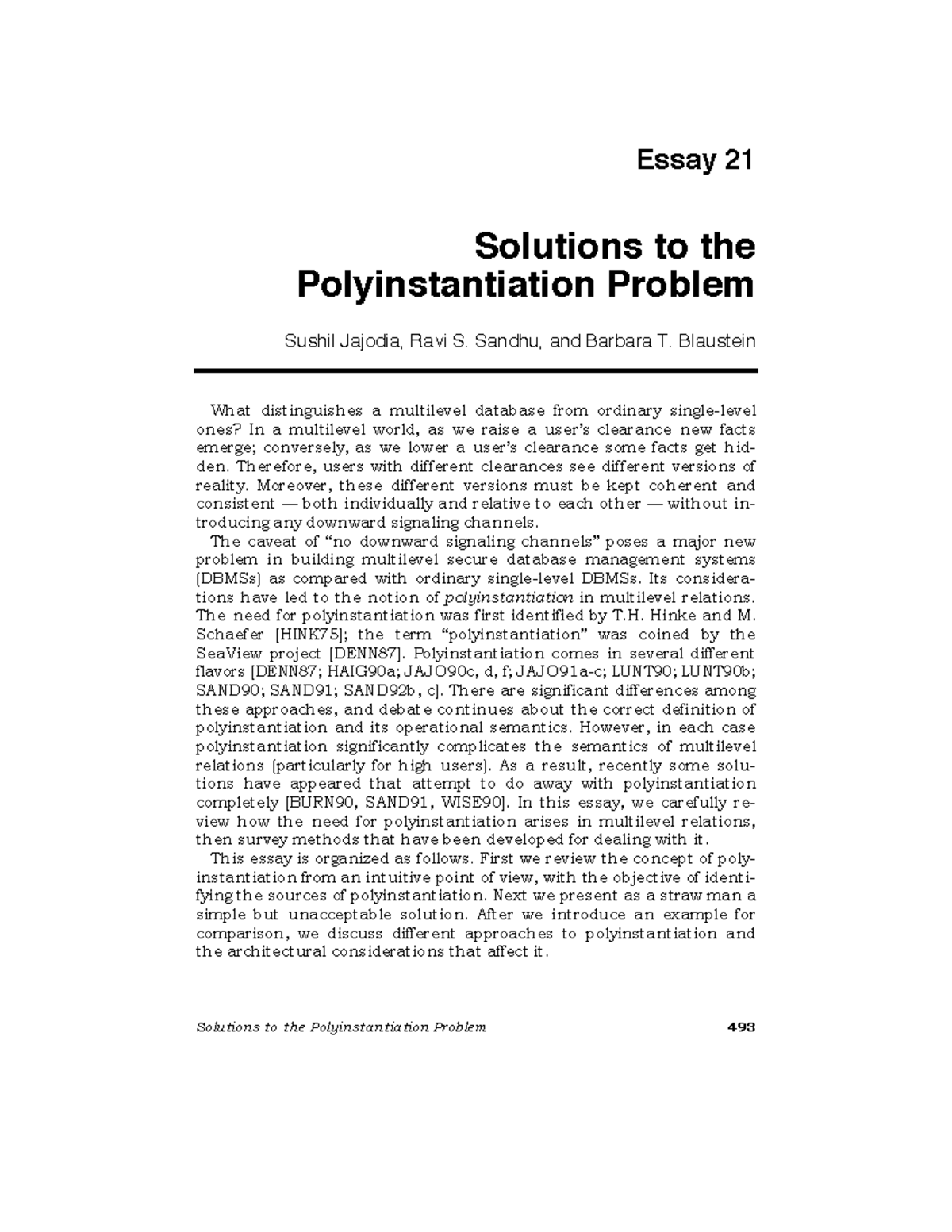 Solutions to the Polyinstantiation problem - Sandhu, and Barbara T ...