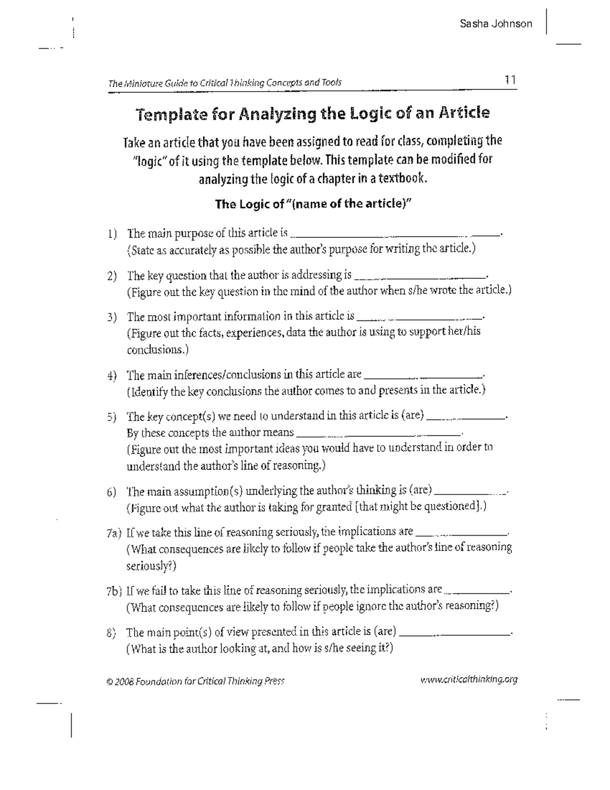 Critical Thinking Analyzing the Logic of an Article-2 - The Miniature ...